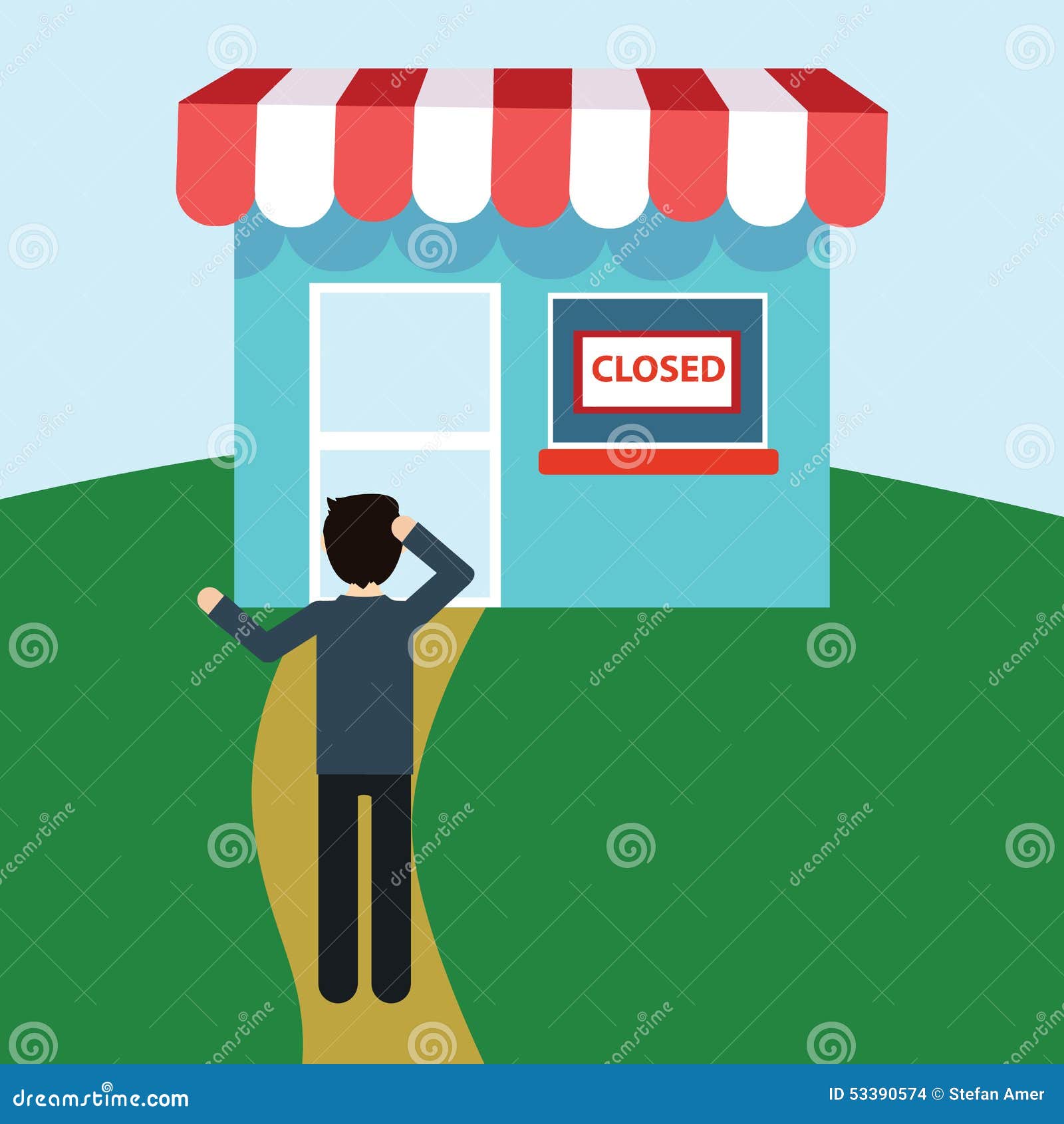 Disappointed Man in Front of Closed Shop Stock Vector - Illustration of ...