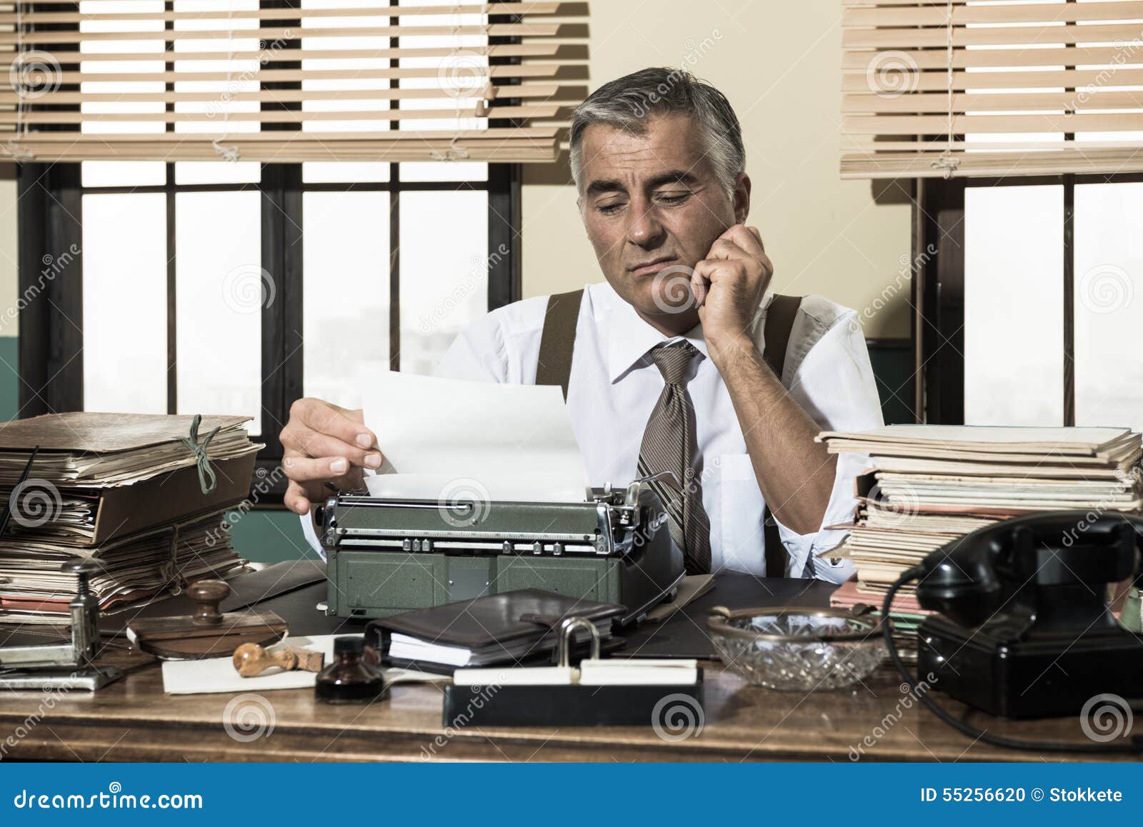 Disappointed Office Worker Working at Desk Stock Photo - Image of ...