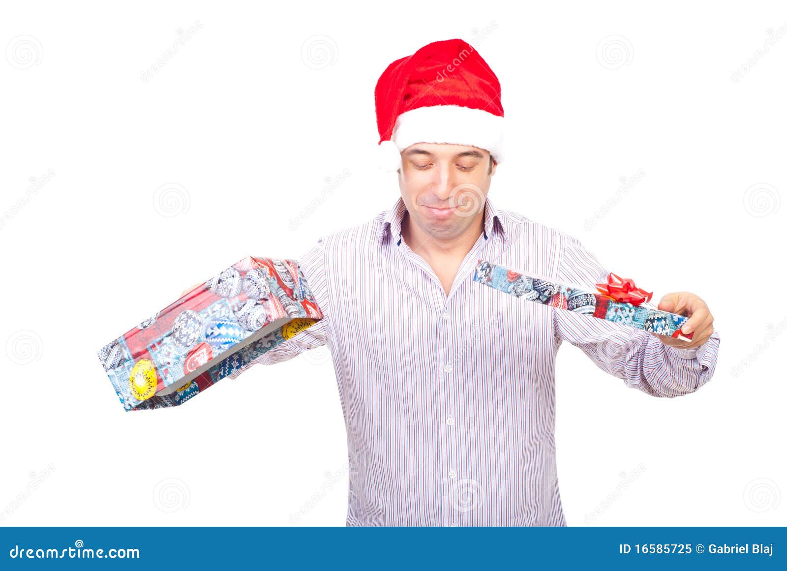 Disappointed Santa Helper with Empty Box Stock Image - Image of person ...
