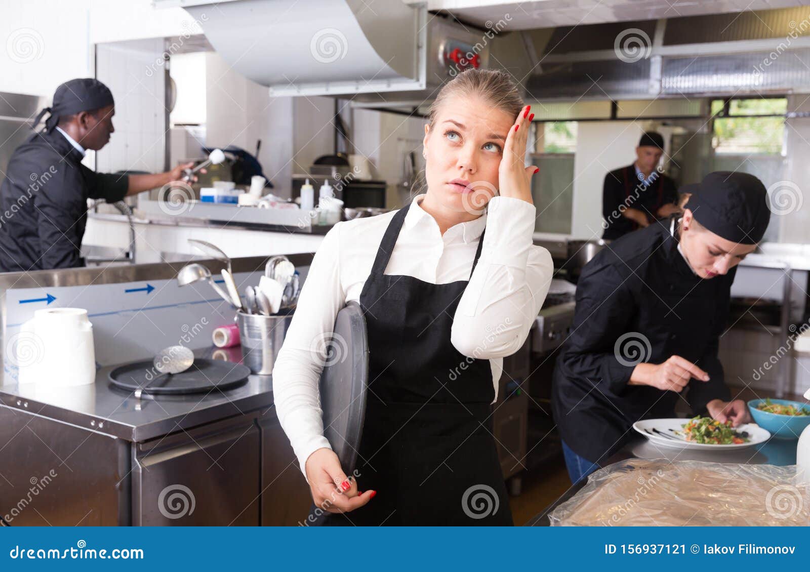 Disappointed Waitress in Restaurant Kitchen Stock Image - Image of ...