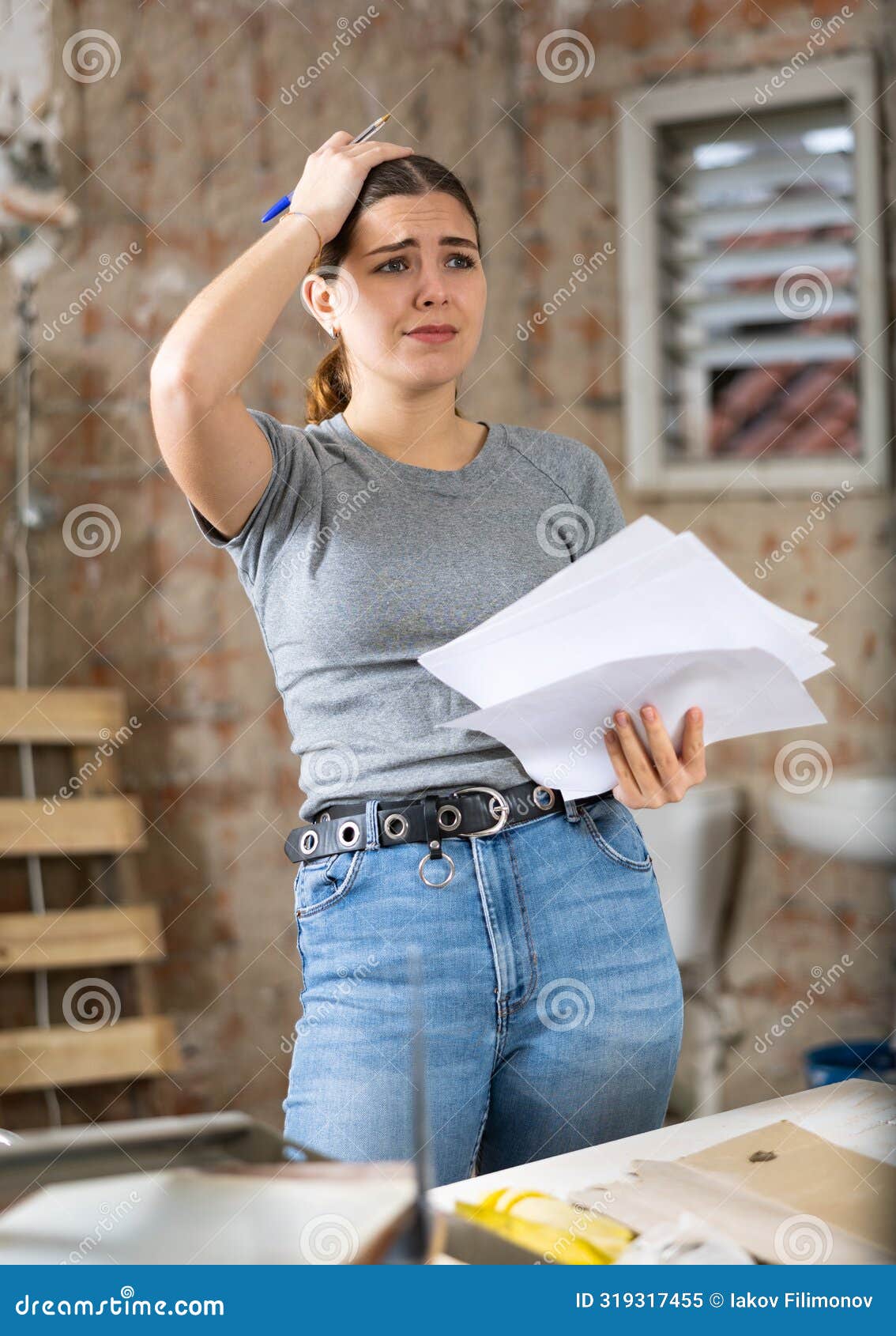 Disappointed Woman Architect Standing in Construction Site Stock Image ...