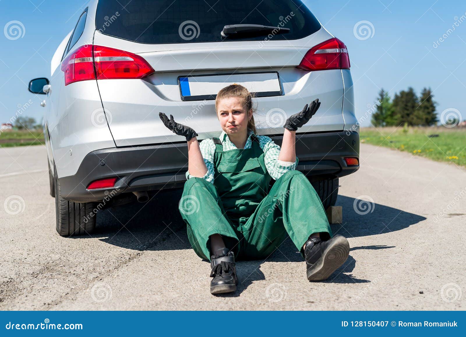 Disappointed Woman with Broken Car Stock Image - Image of machine ...