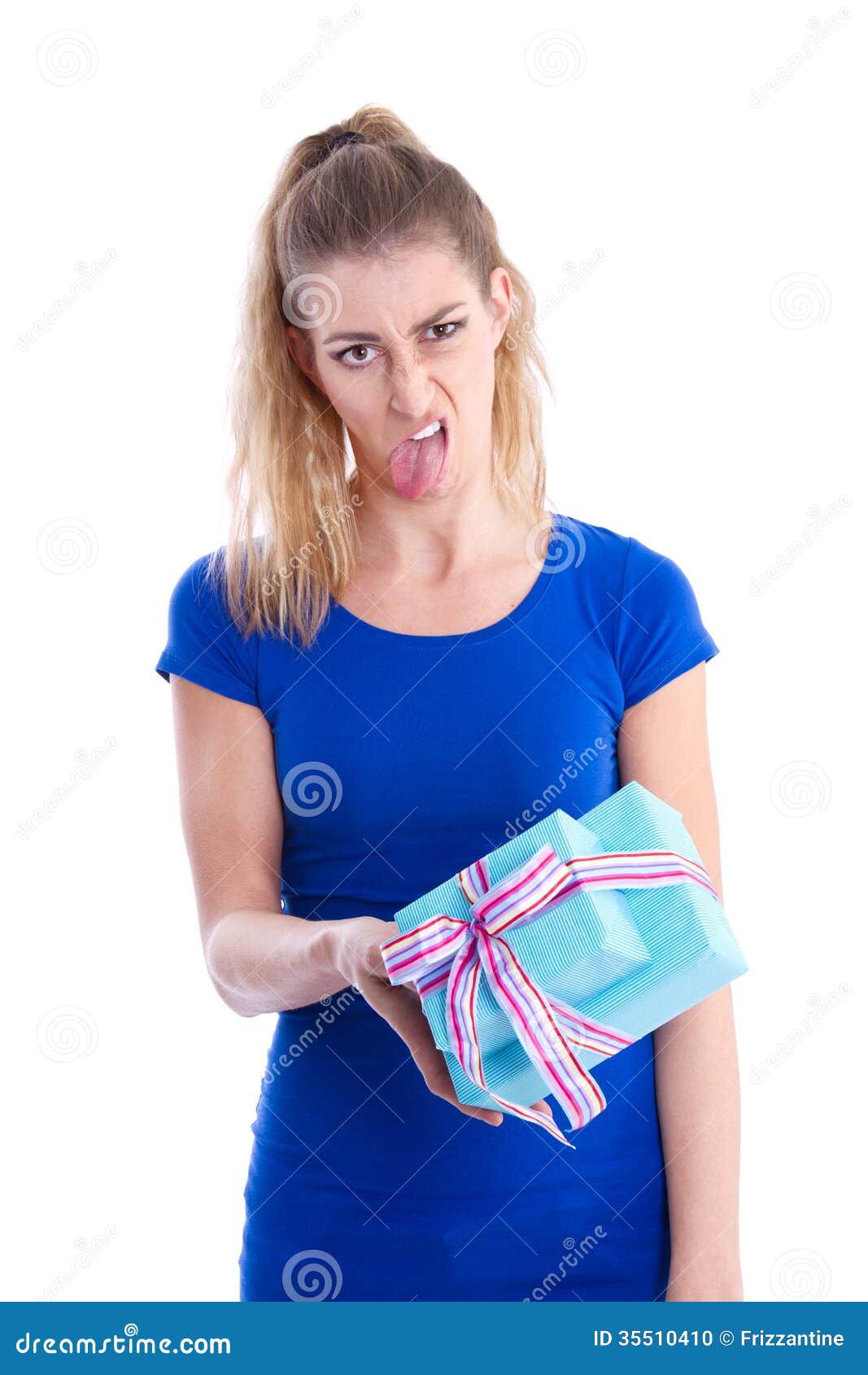 Disappointed Woman with Gift Stock Photo - Image of facial, isolated ...