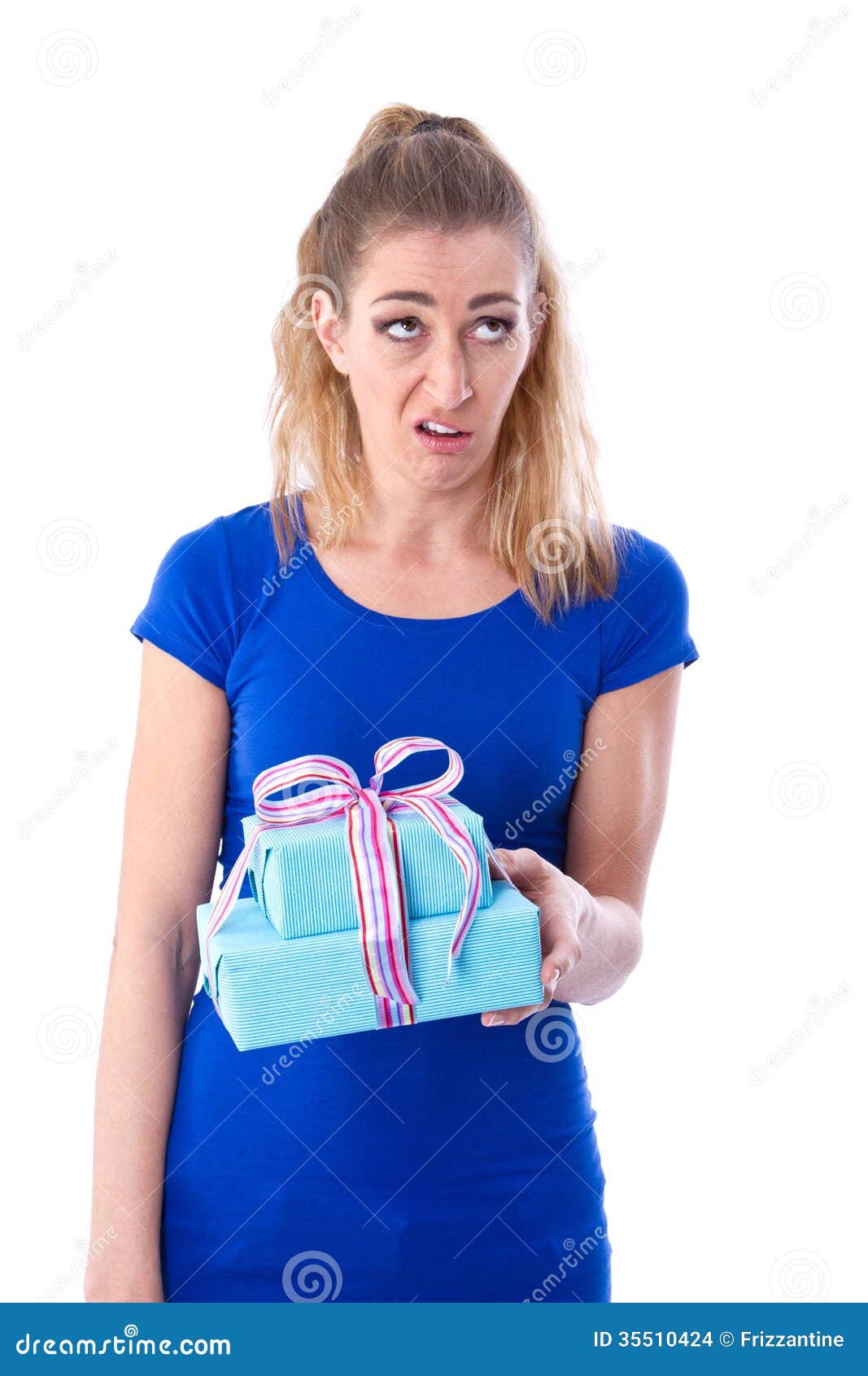 Disappointed Woman with Gift Stock Photo - Image of moody ...