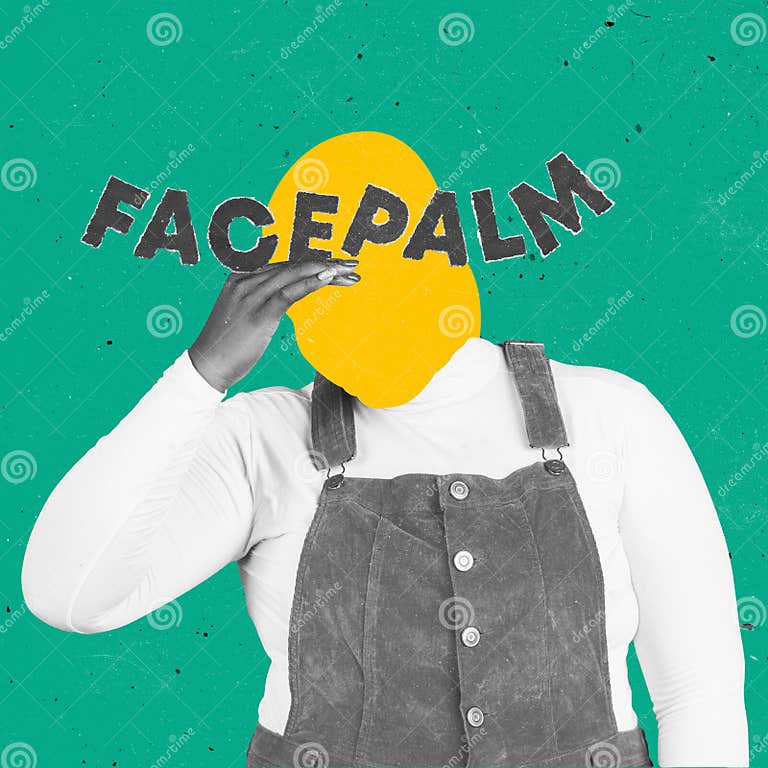 Conceptual Portrait Of Faceless Woman With Word Facepalm Instead Face