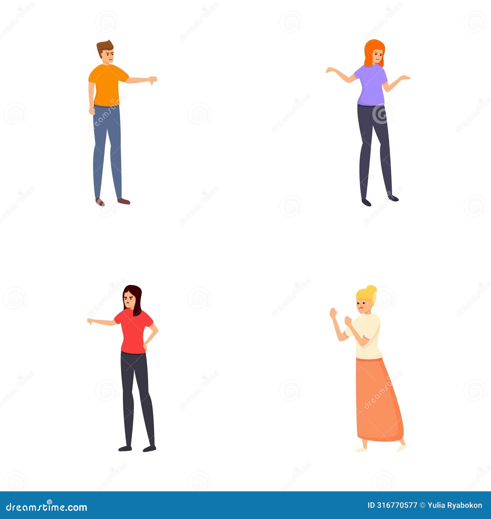 Disapproval Icons Set Cartoon Vector. People with Negative Gesture ...