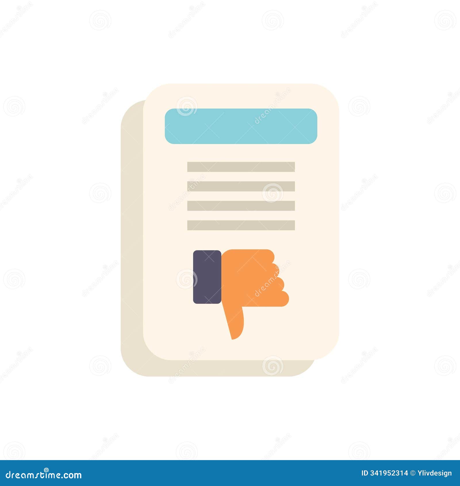 Thumbs Down Dislike Icon on Document with Lines Representing Text Stock ...