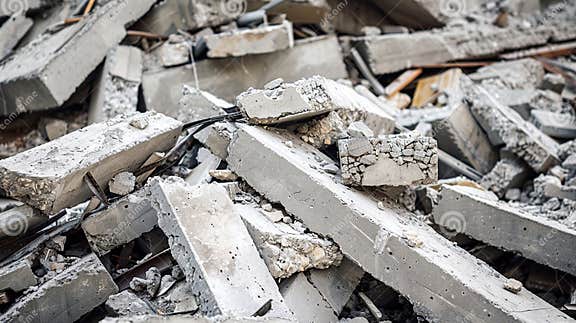 Disarray and Dilapidation, Pile of Concrete Fragments with Support Beam ...