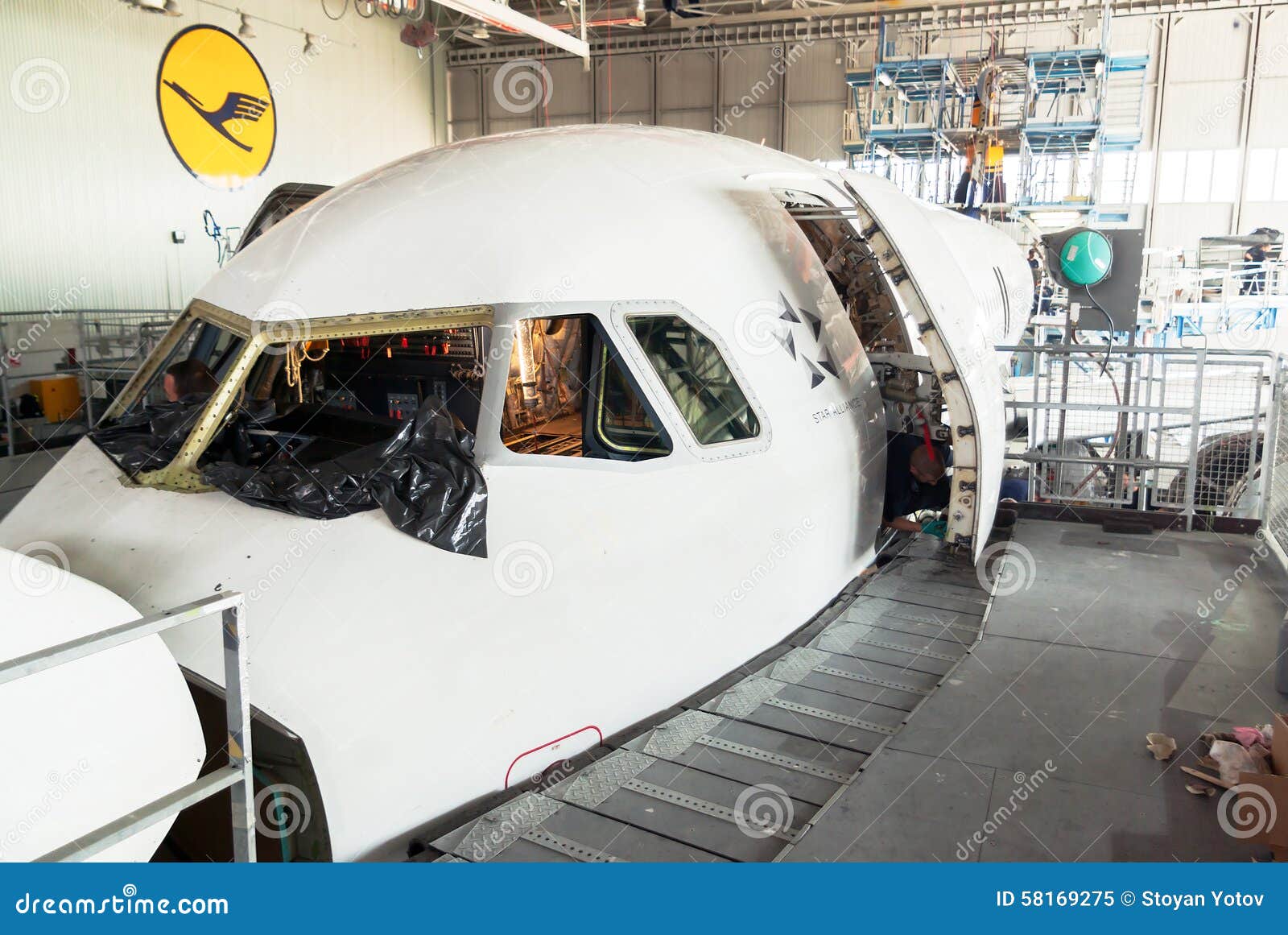 Disassembled Airplane for Repair and Modernization in Jet Hangar ...