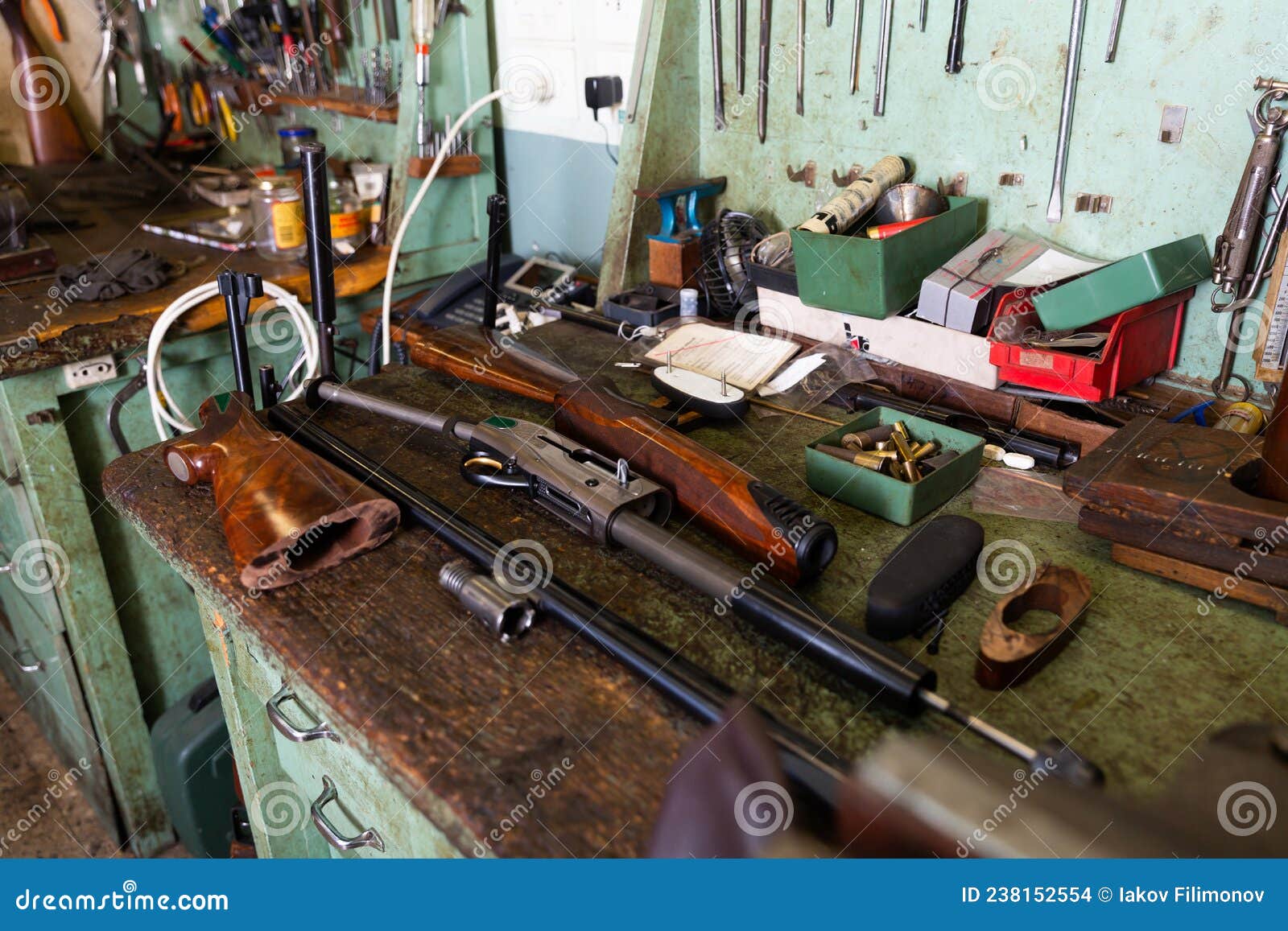 Disassembled Automatic Rifle on the Table of Weapons Workshop Stock ...