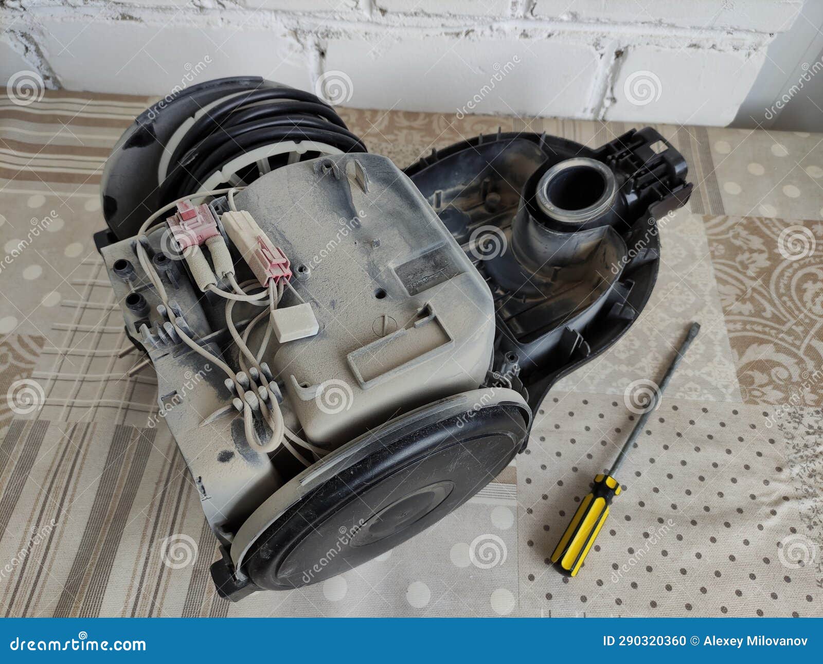 Disassembled Broken Vacuum Cleaner and Screwdriver on the Table Stock ...
