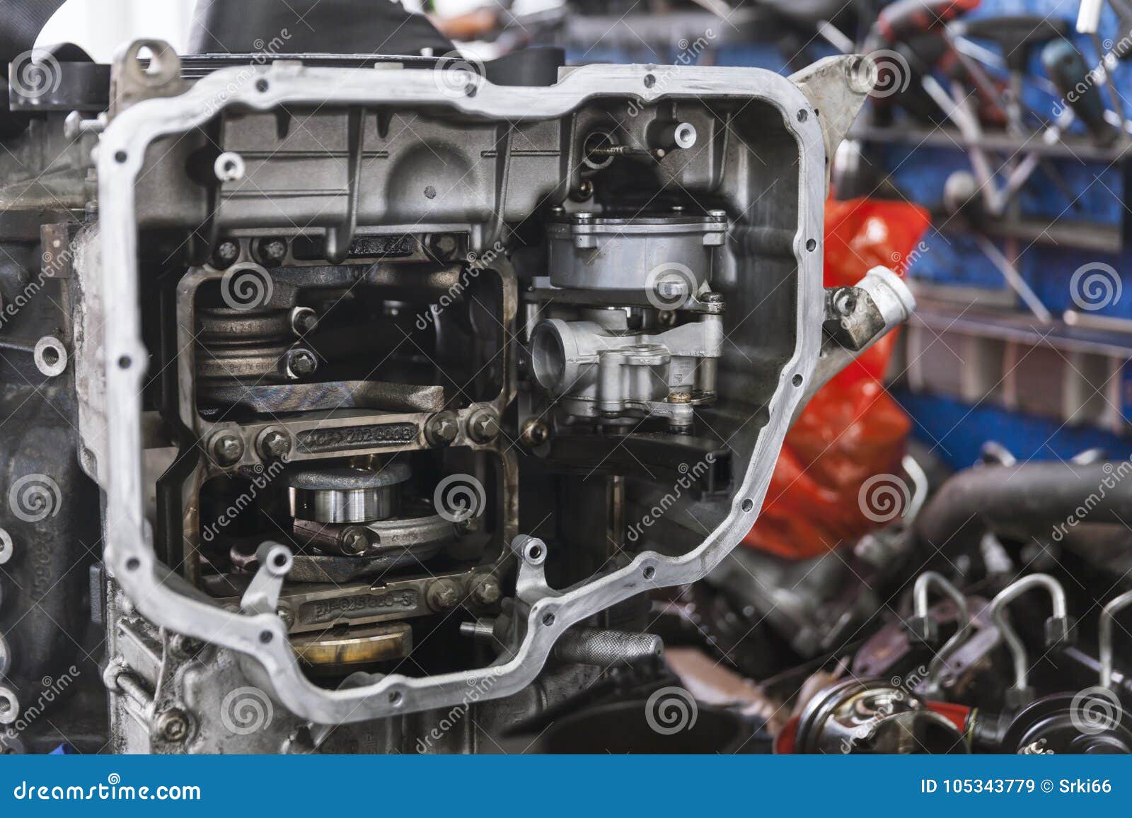 Disassembled car engine stock image. Image of garage - 105343779