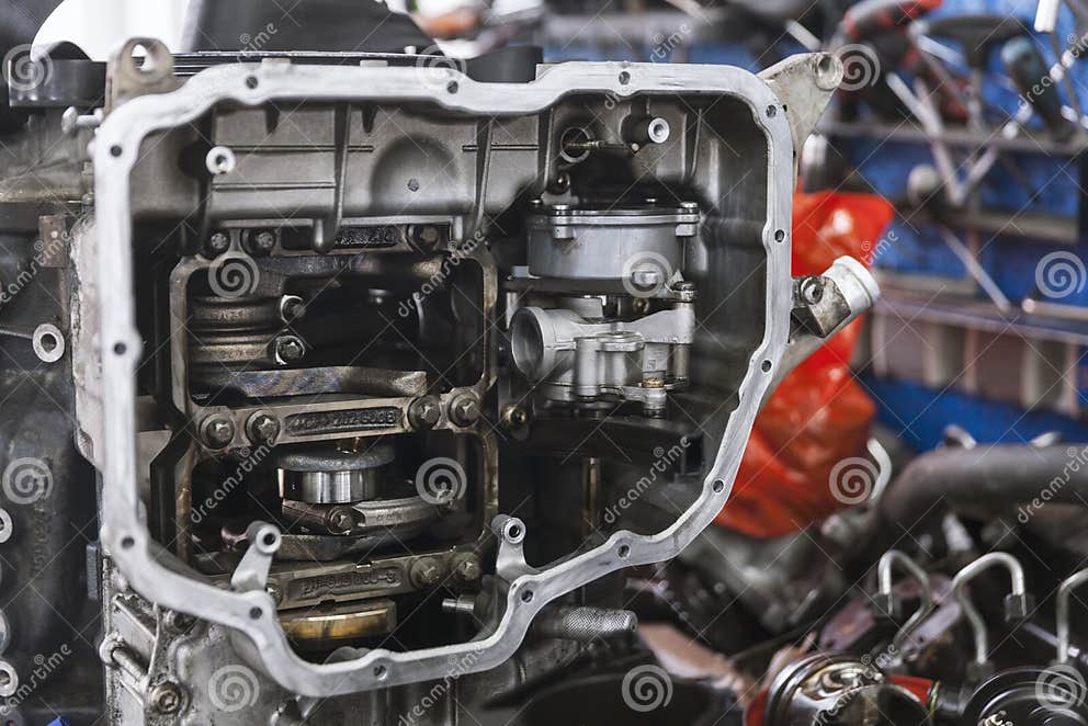 Disassembled car engine stock image. Image of garage - 105343779