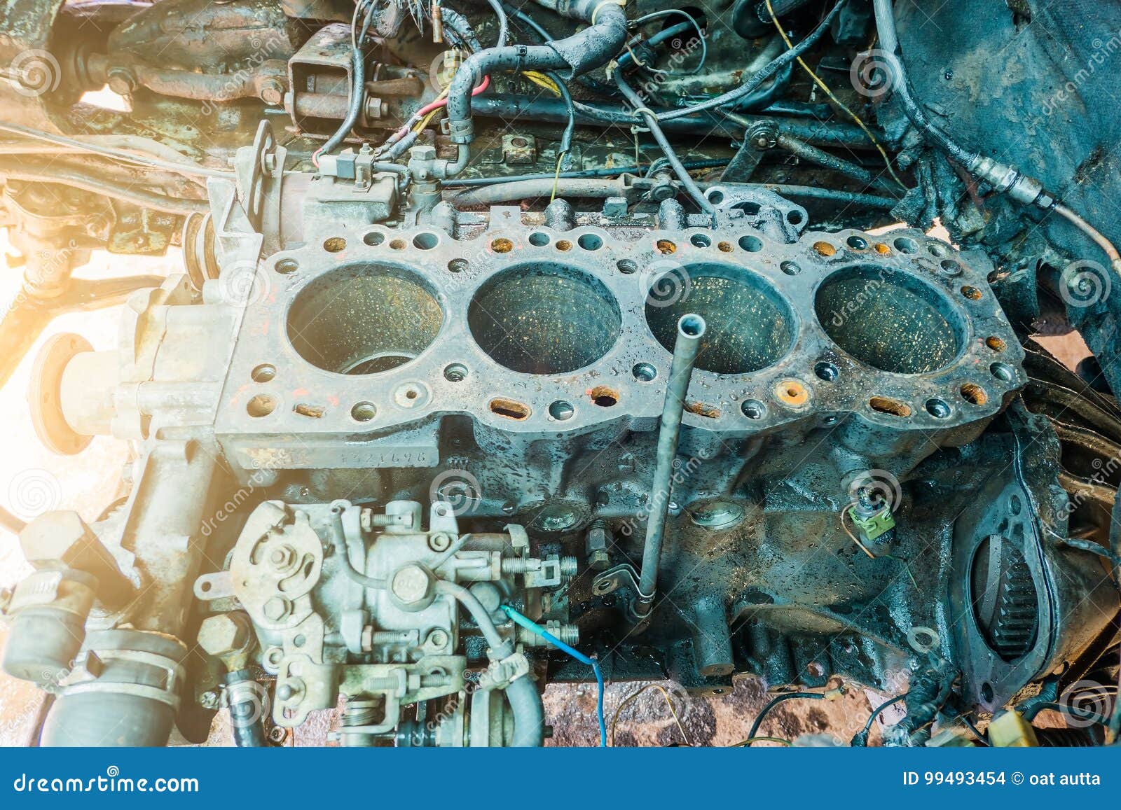 Disassembled Car Vehicle , Four-cylinder Engine for Repair Stock Photo ...