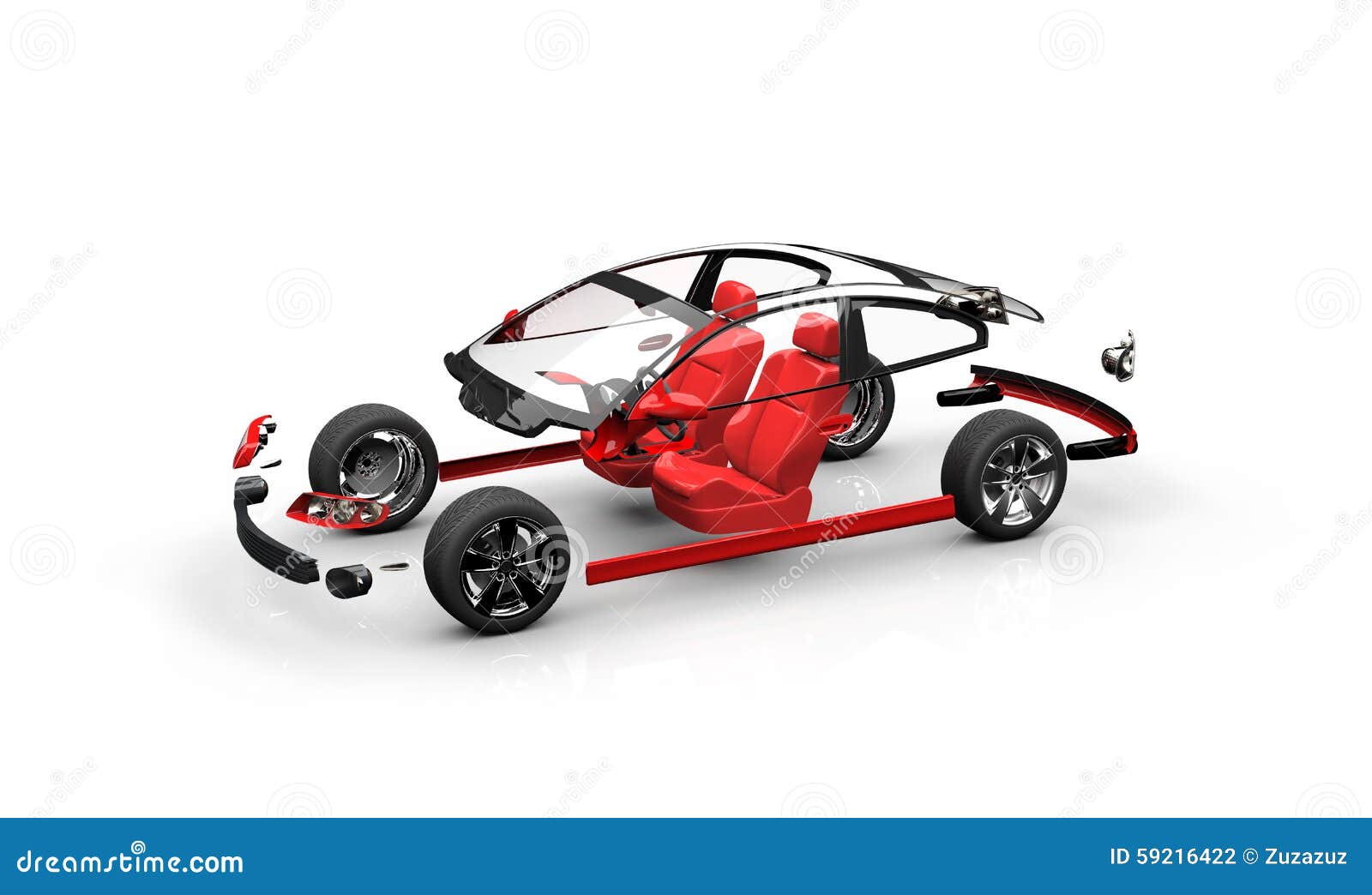 Disassembled Sports Car Parts On A Black Background. Wheels, Steering ...