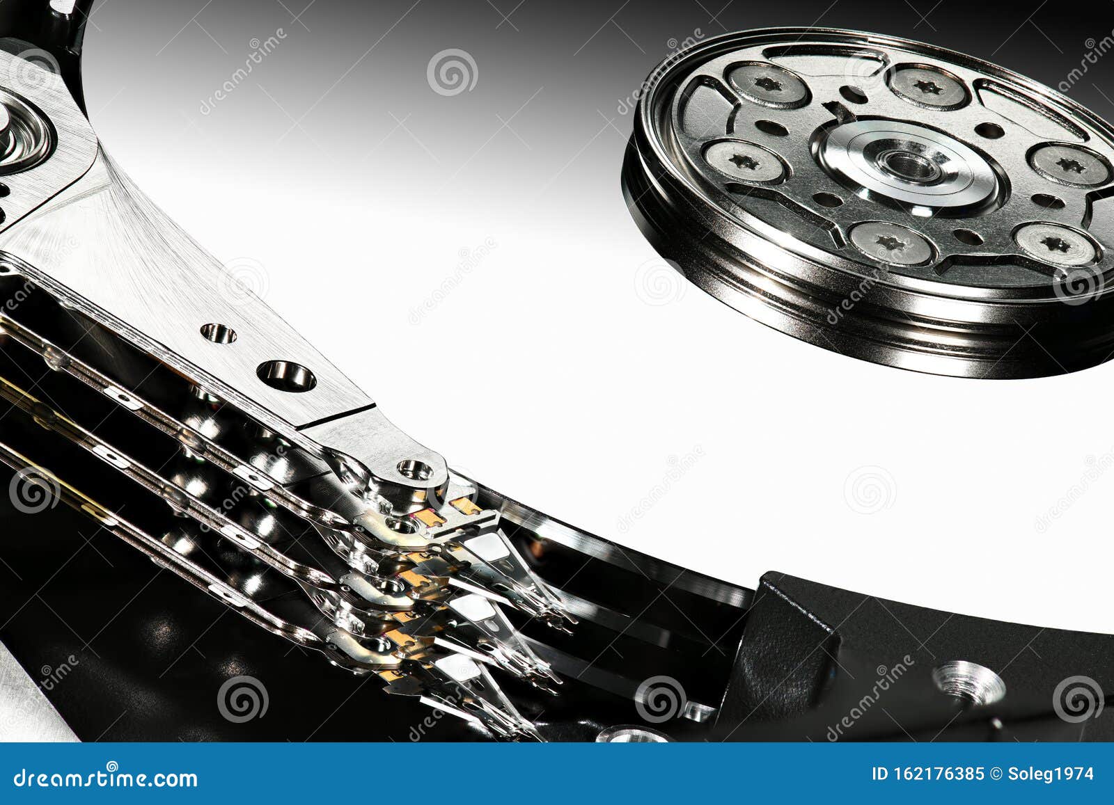 Disassembled Computer Hard Disk Drive, Hdd With Mirror Effect. Macro ...