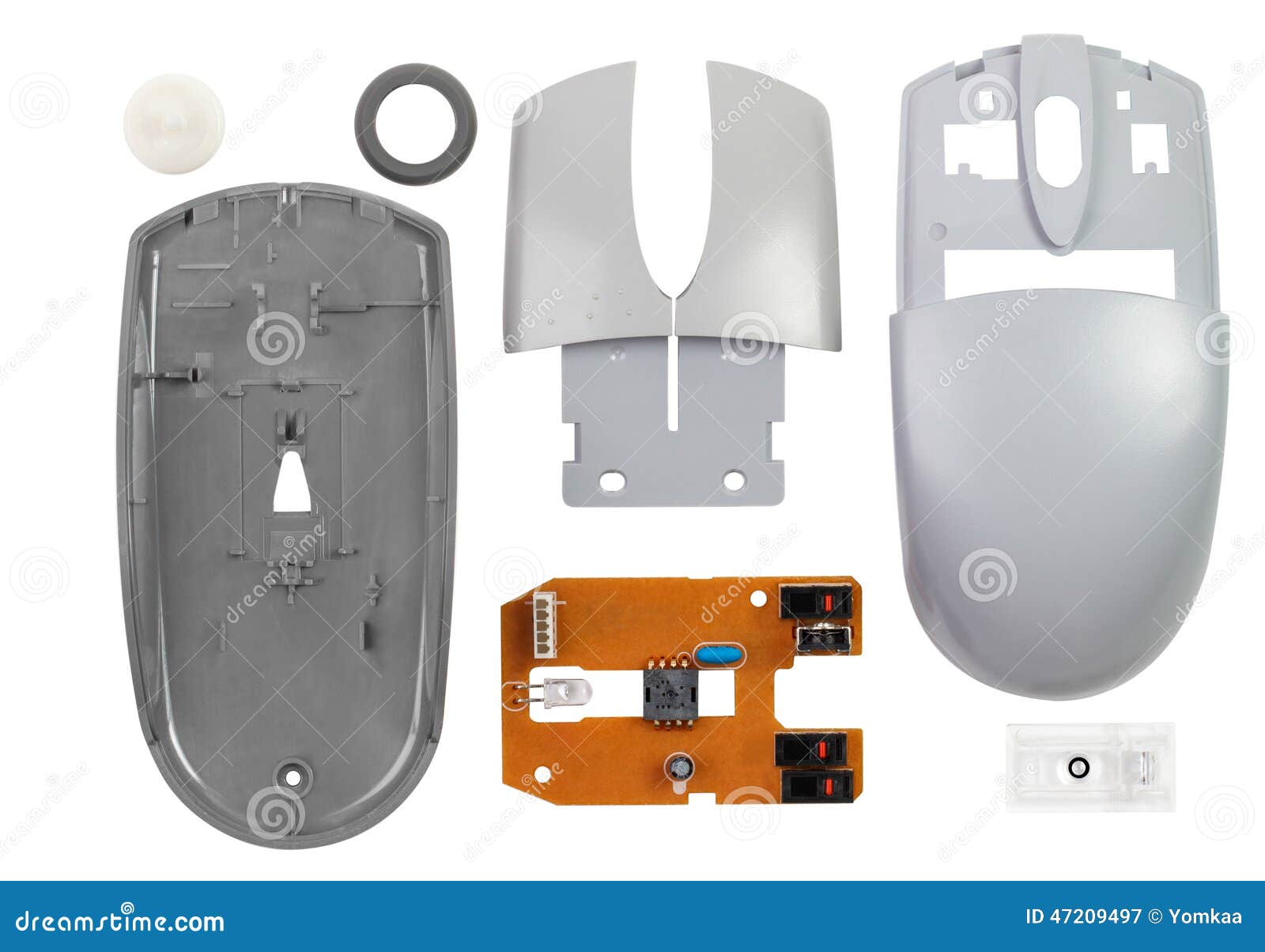 Disassembled Computer Mouse Isolated on White Background Stock Image ...