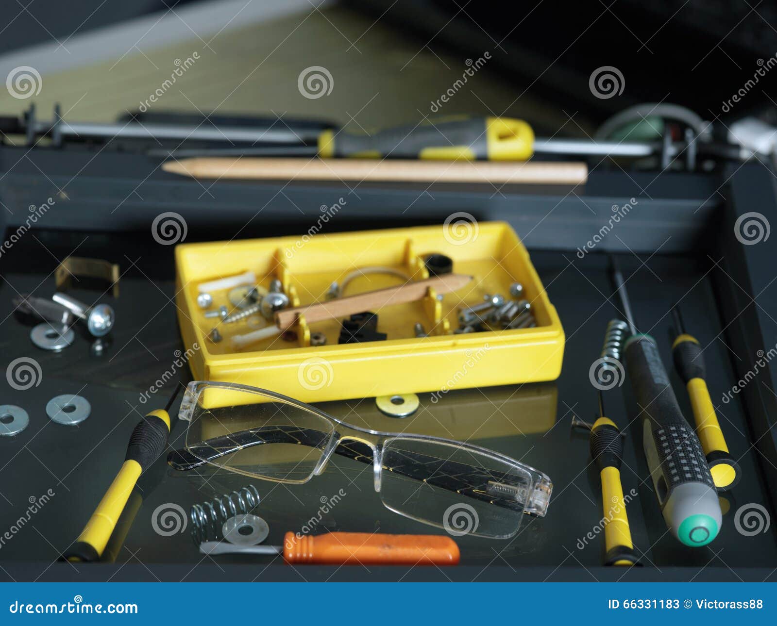 Disassembled Device and Tools Stock Image - Image of table, horizontal ...