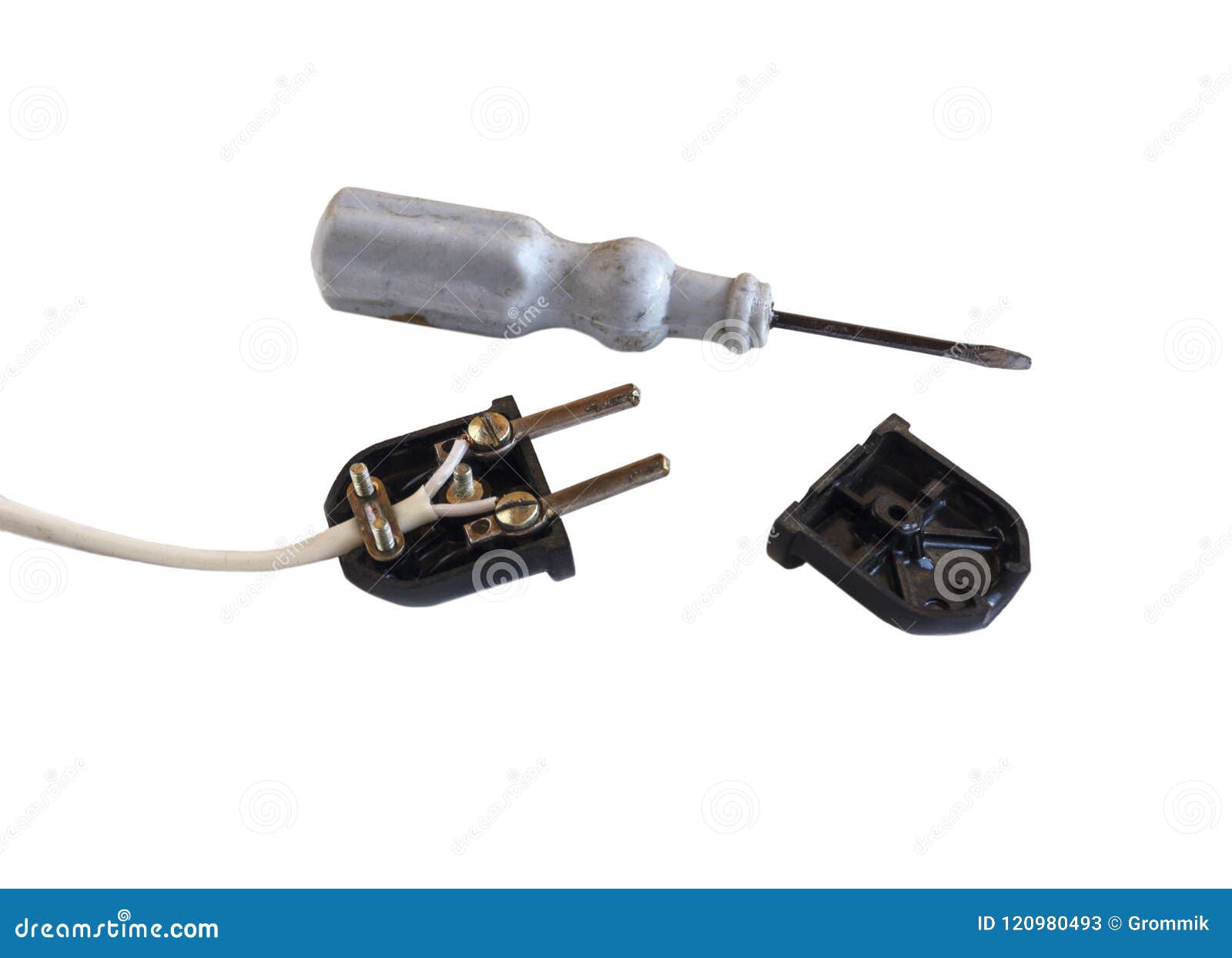 Disassembled Electric Plug and Screwdriver, White Background Stock ...