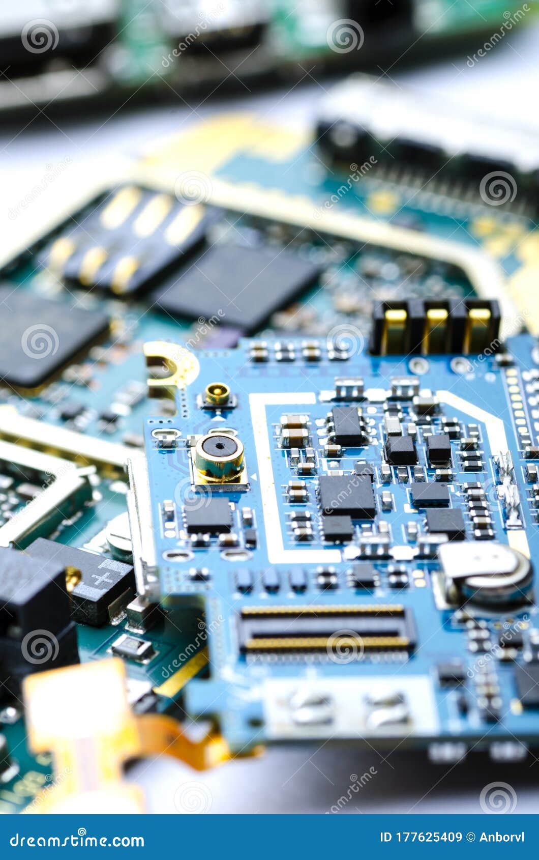 Disassembled Electronic Boards with Chips, Electronic Components and ...