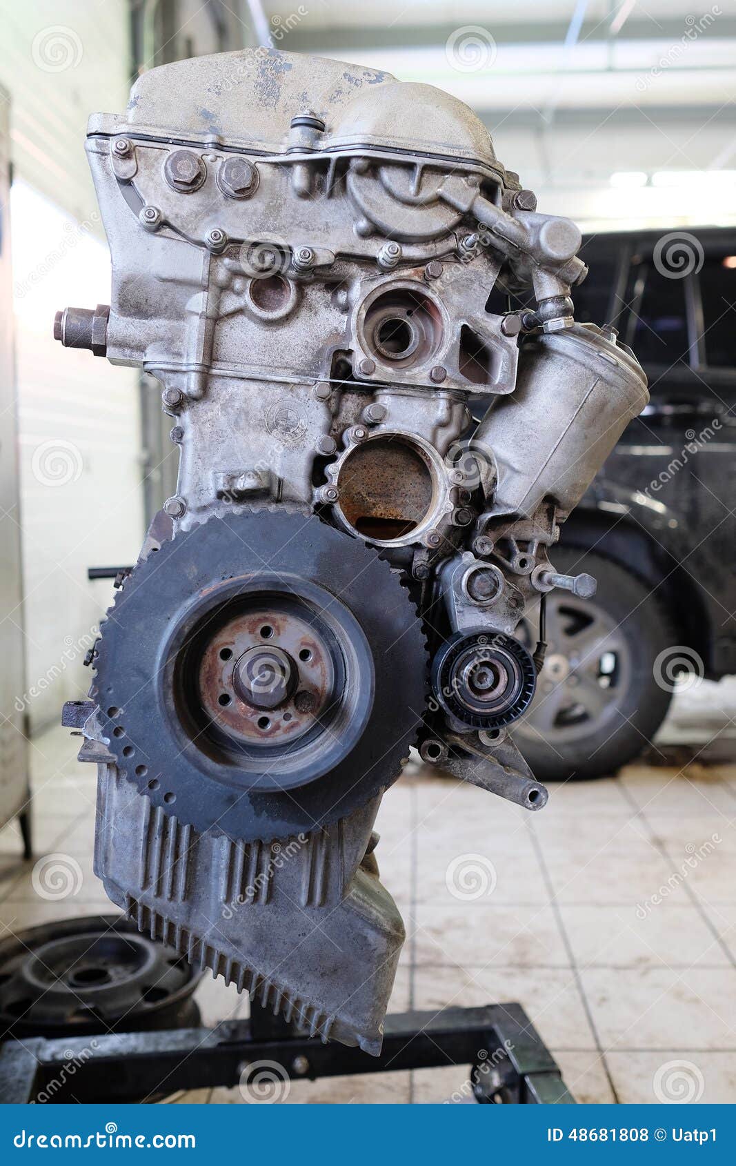 Disassembled Car Engine During Repair. A Close-up Of An Exploded View ...