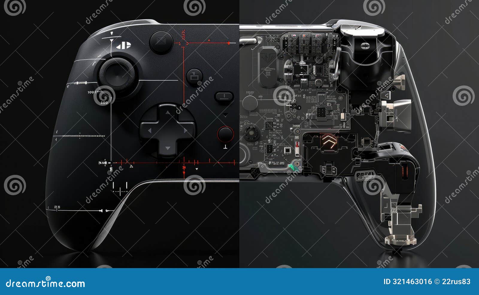 Disassembled Game Controller with Internal Components. Top View. Stock ...