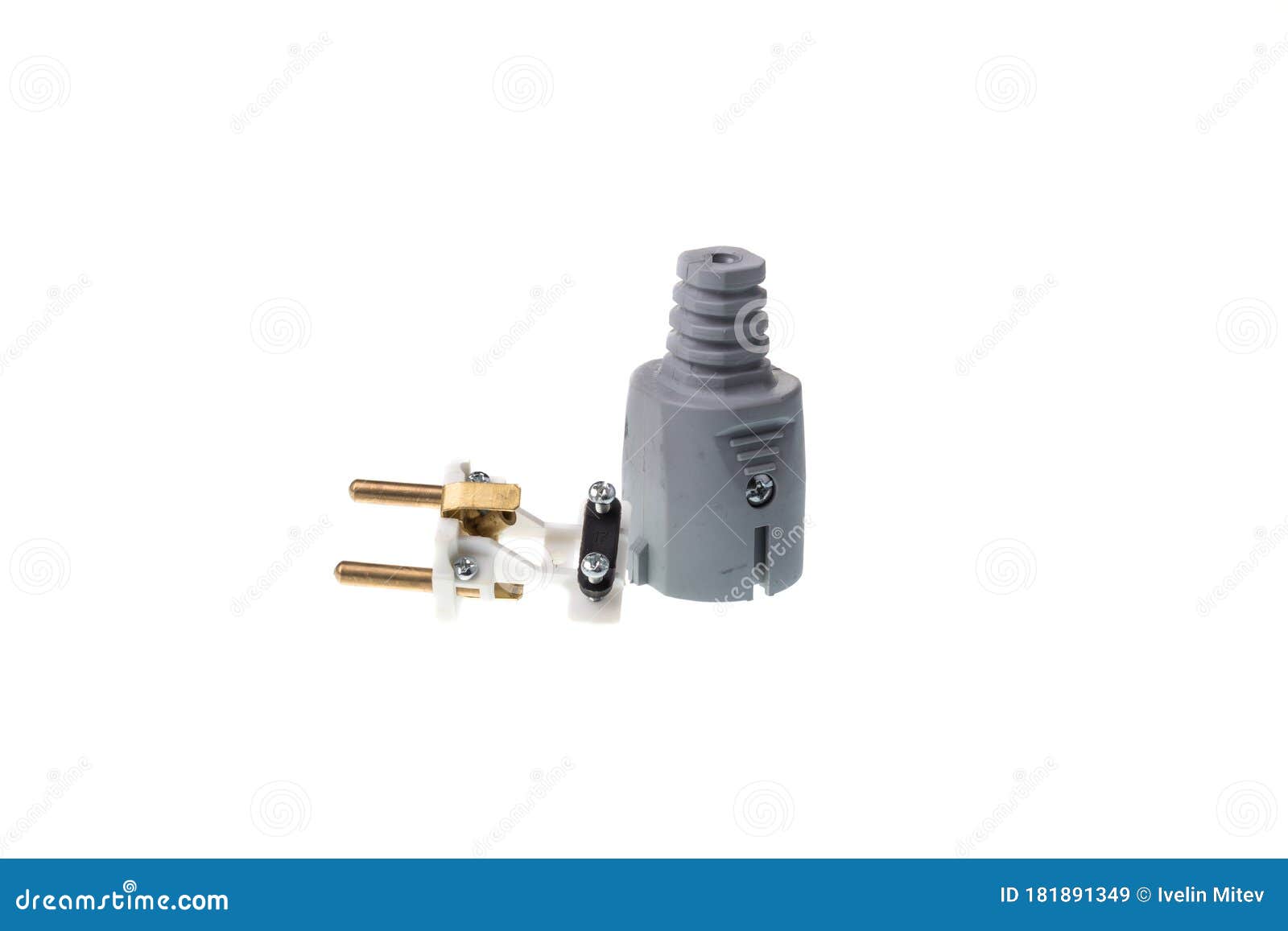 Disassembled Gray Ac Power Plug with Two Pins and Ground, Isolated on ...