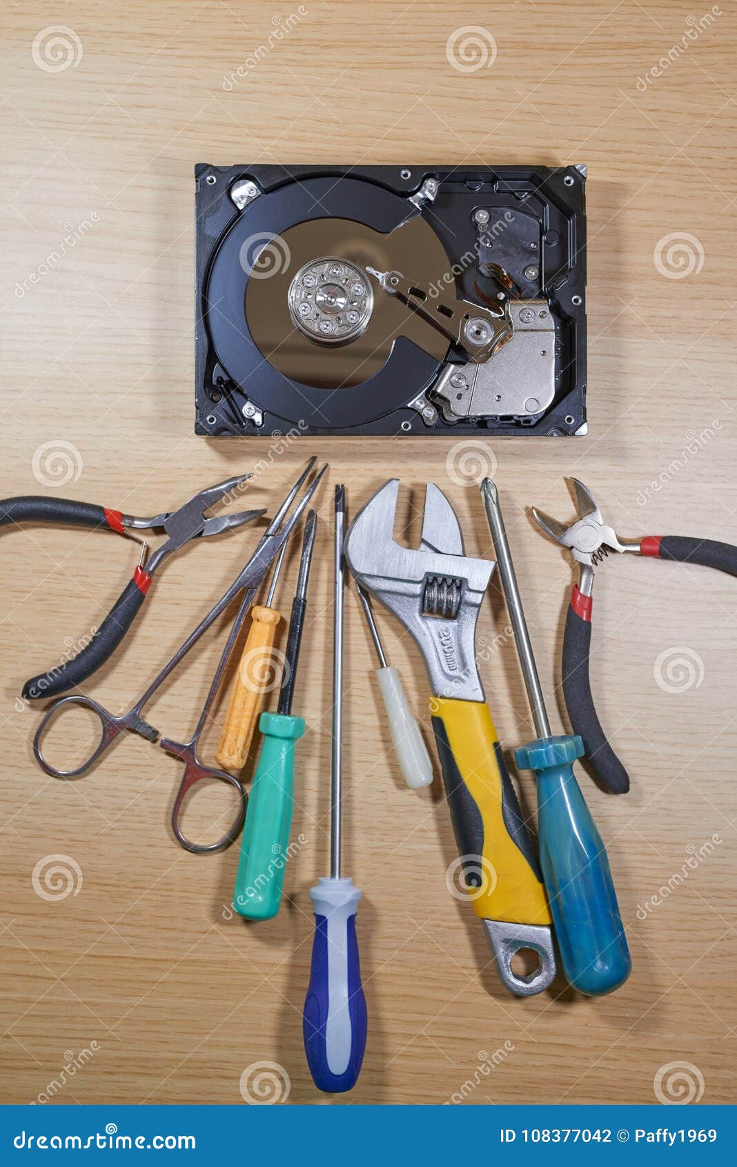 Disassembled Hard Disk Drive with Repair Tools Stock Photo - Image of ...