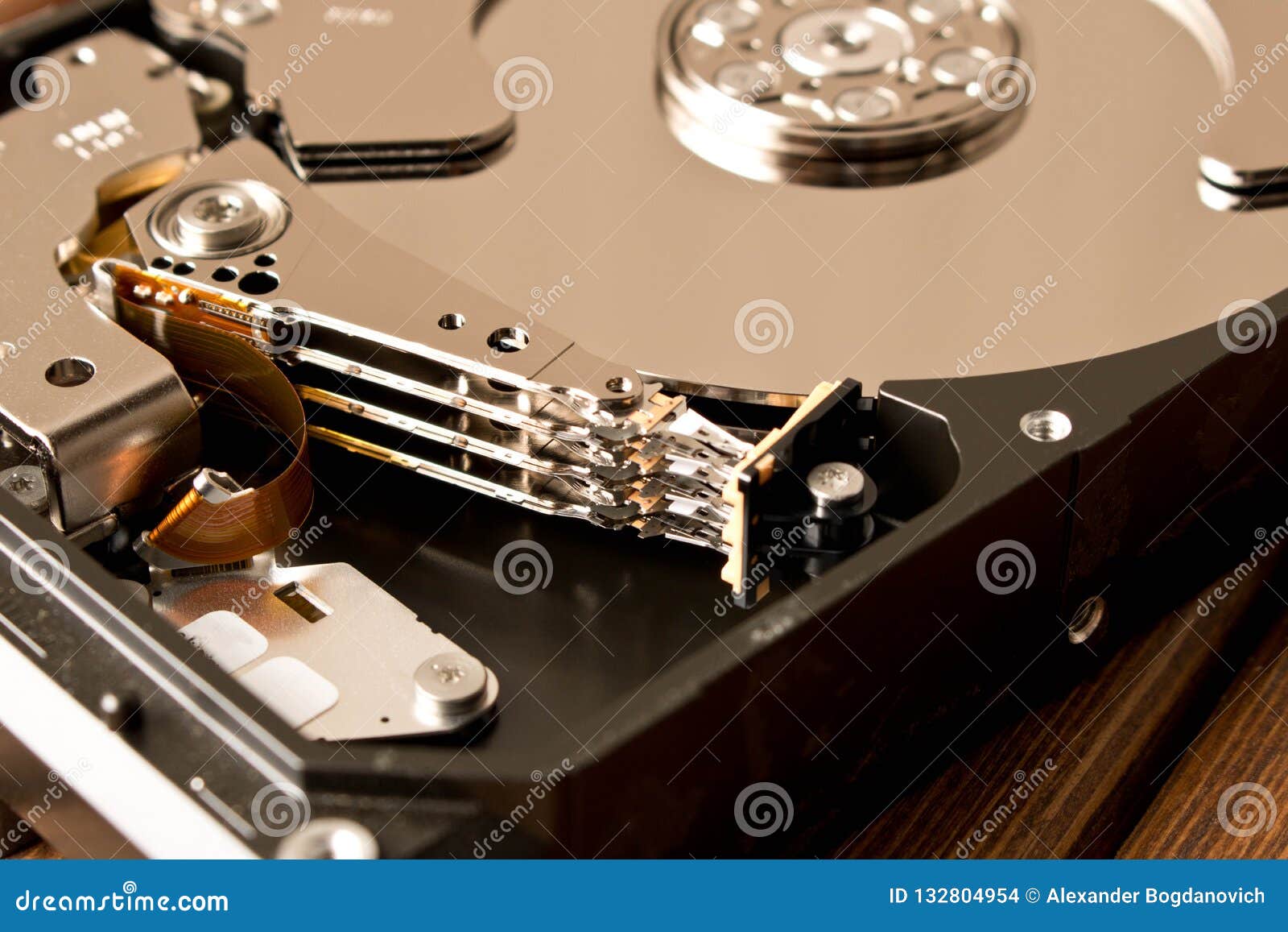 Disassembled Hard Drive on Wooden Table . Close Up Stock Photo - Image ...