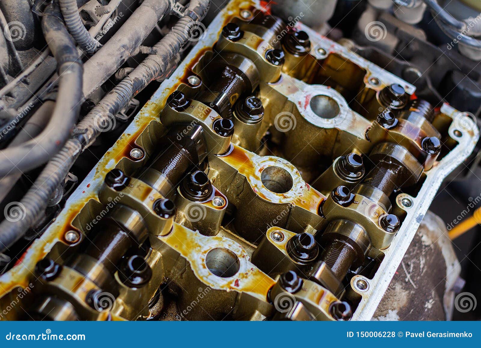 Disassembled Internal Combustion Engine, Close-up of the Unit Head ...
