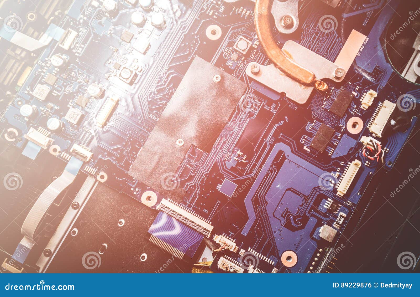 Disassembled Laptop. Printed Circuit Board with Many Electrical ...
