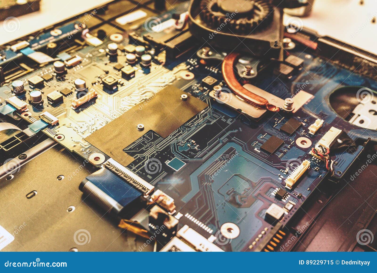 Disassembled Laptop. Printed Circuit Board with Many Electrical ...