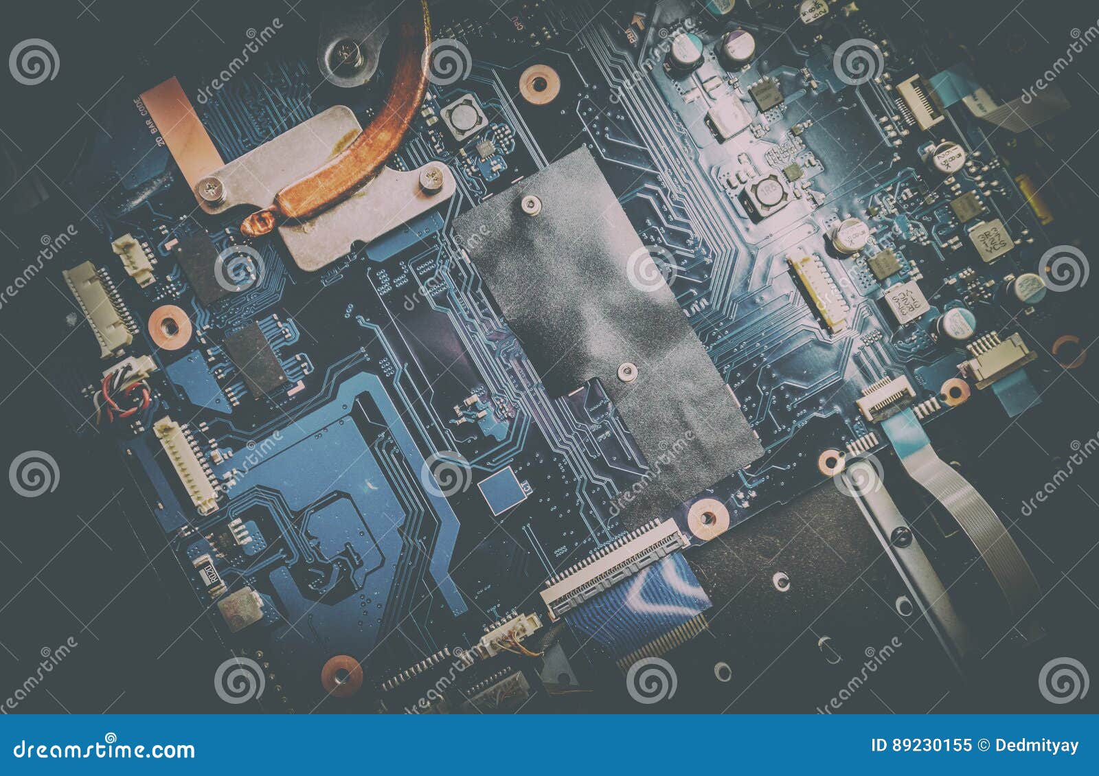 Disassembled Laptop. Printed Circuit Board with Many Electrical ...