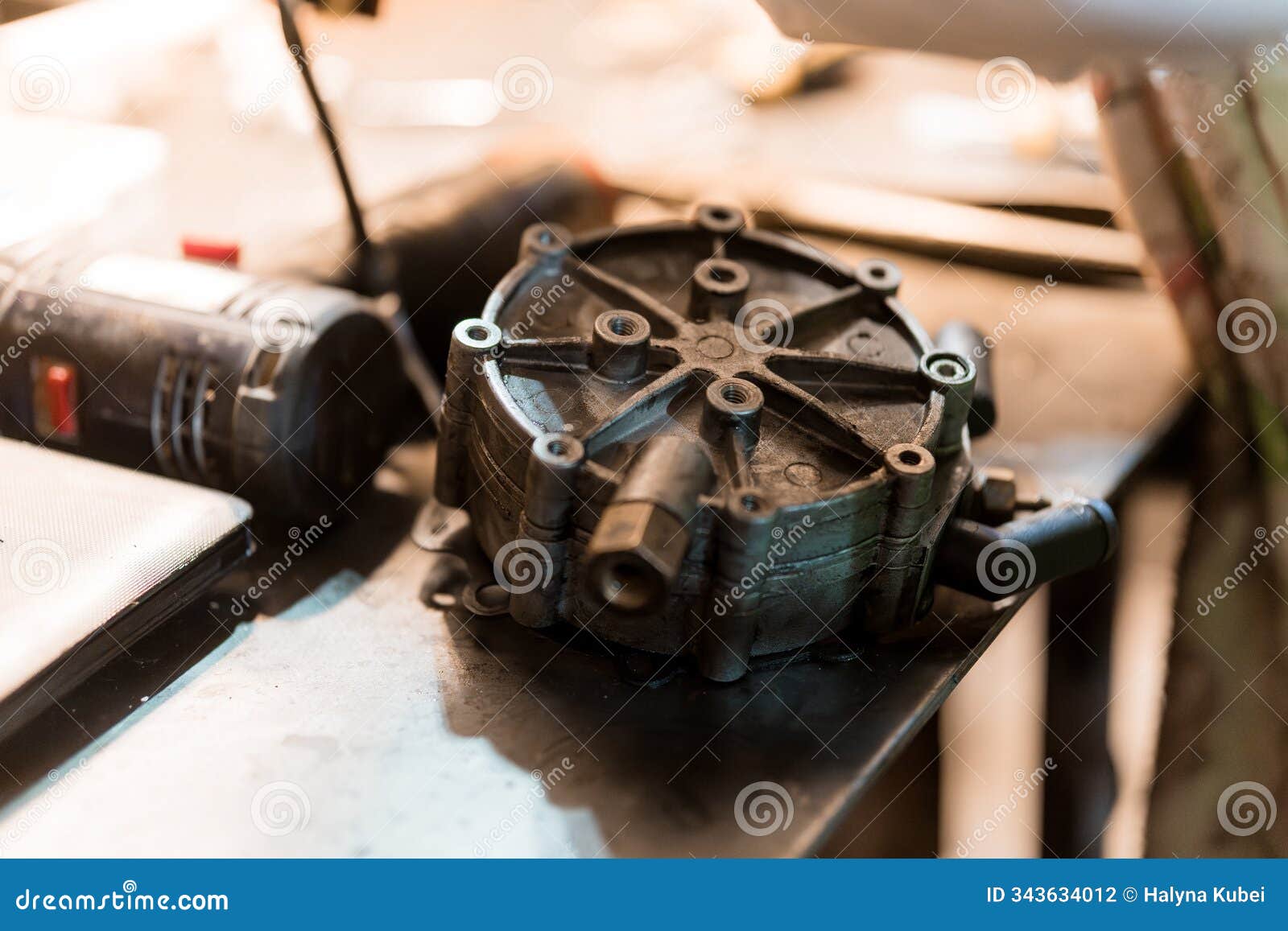 Disassembled Mechanical Fuel Pump on Workshop Table with Tools Stock ...