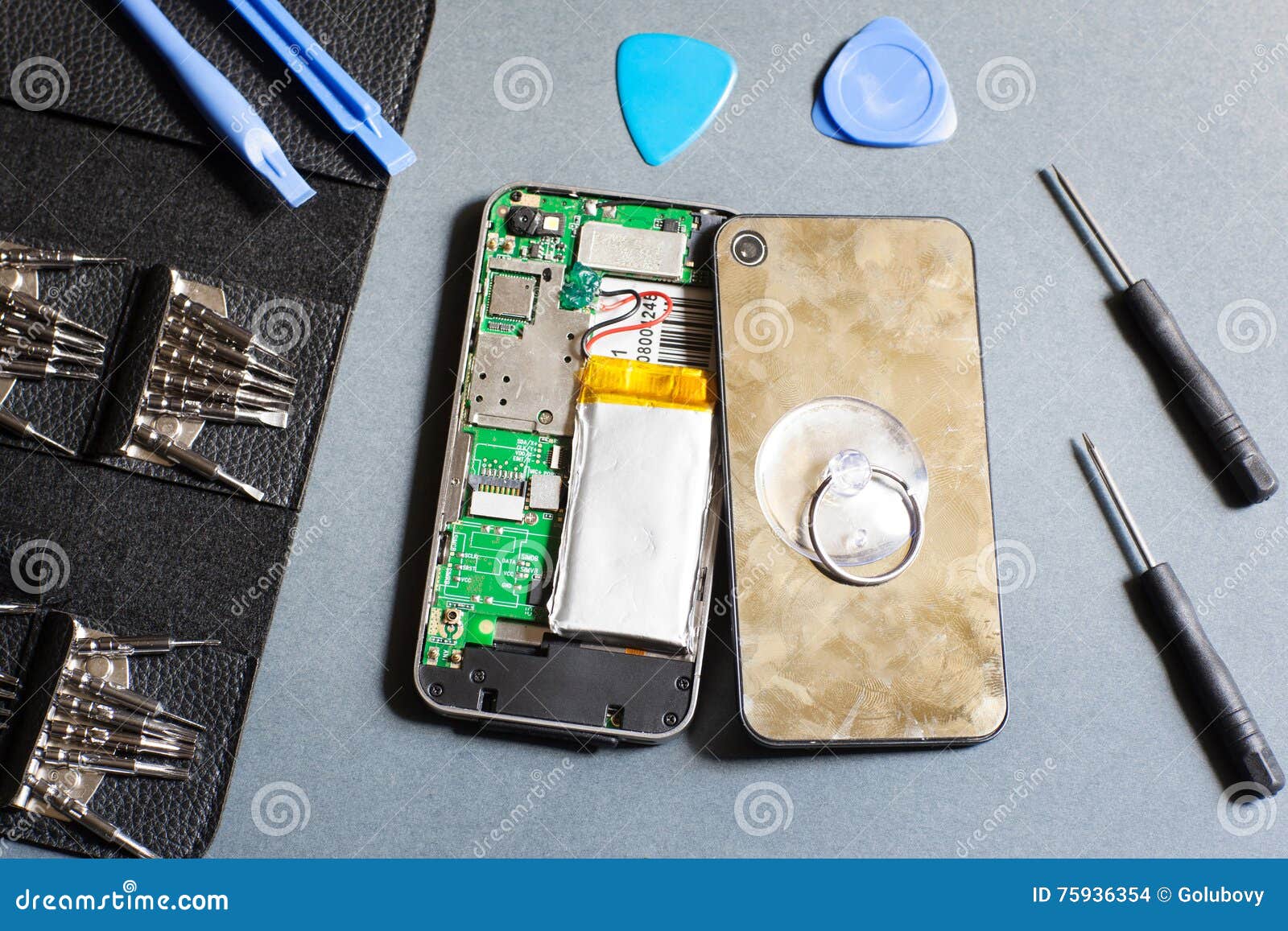 Disassembled Mobile Phone with Repair Tools Stock Photo - Image of ...