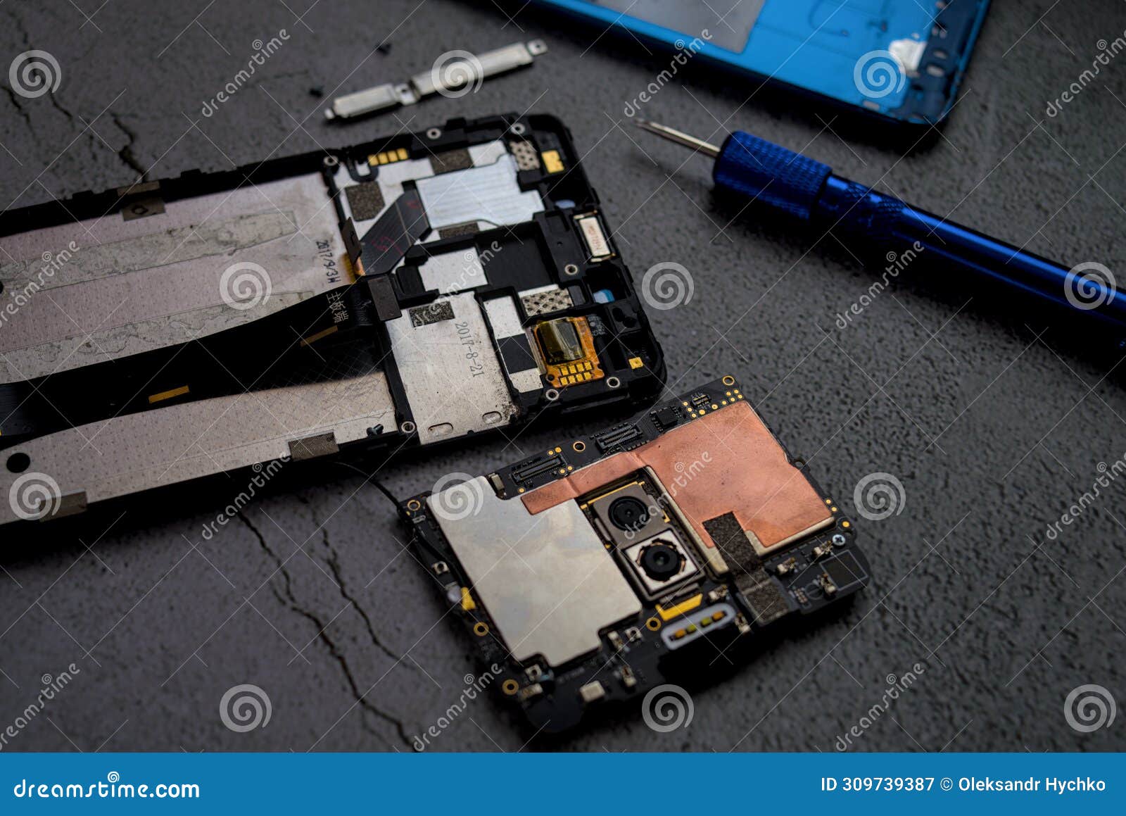 Disassembled Mobile Phone and Tools Stock Image - Image of motherboard ...