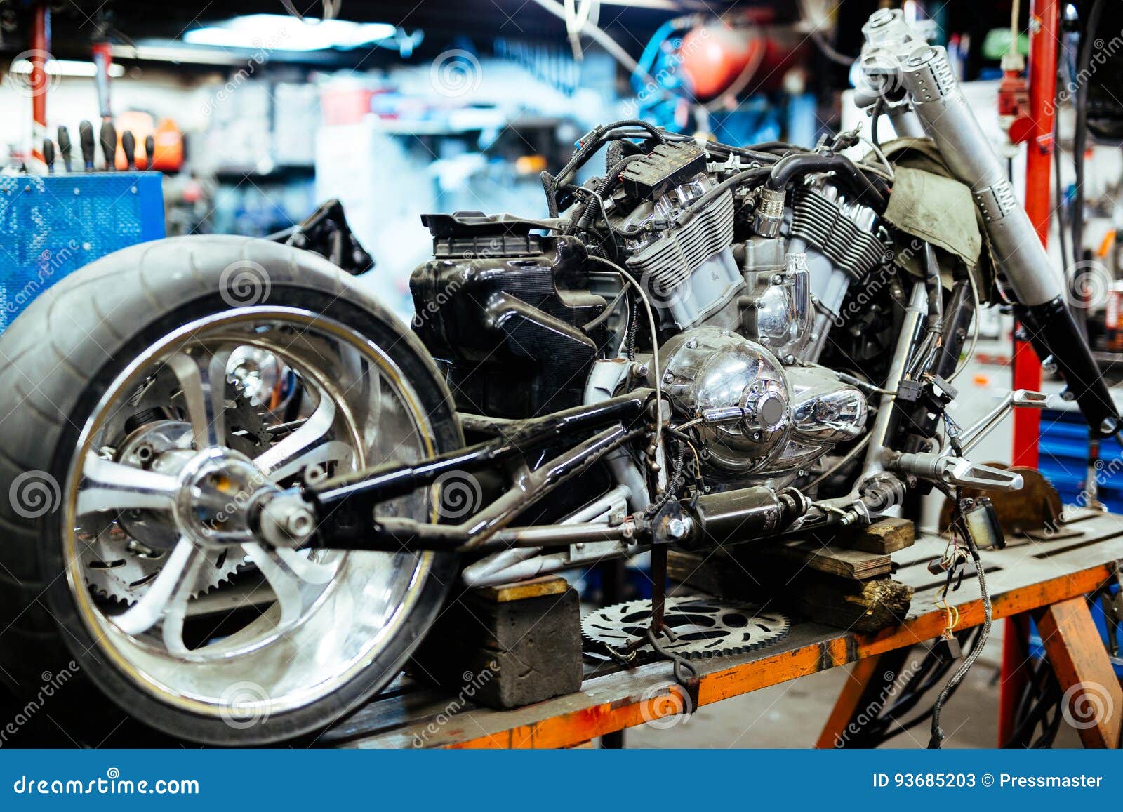 Disassembled Motorcycle in Customizing Workshop Stock Image - Image of ...