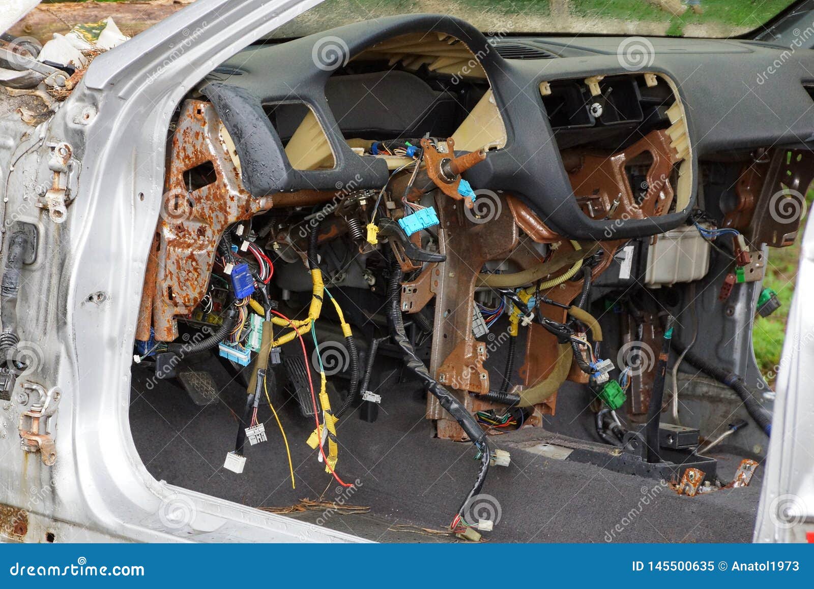 Disassembled Panel of an Old Car with a Lot of Wires Stock Image ...