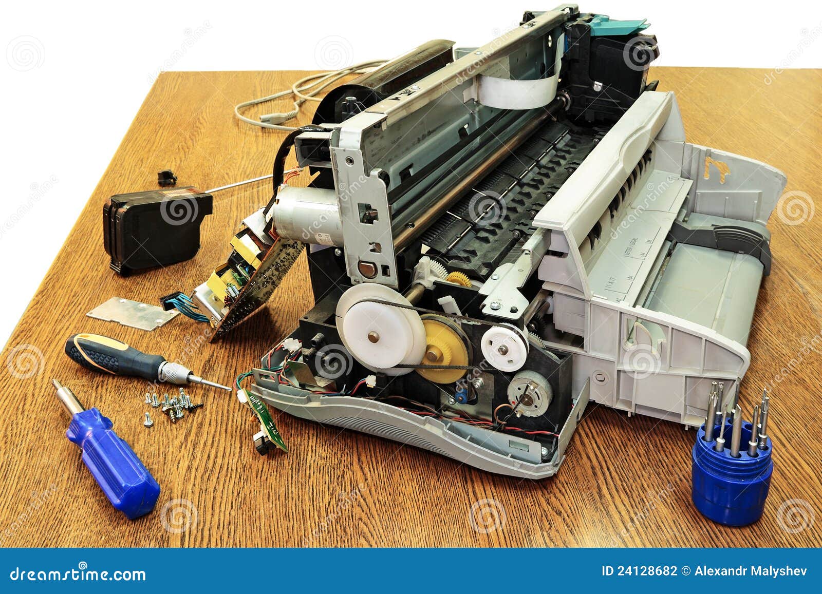 Disassembled the printer. stock photo. Image of gear - 24128682