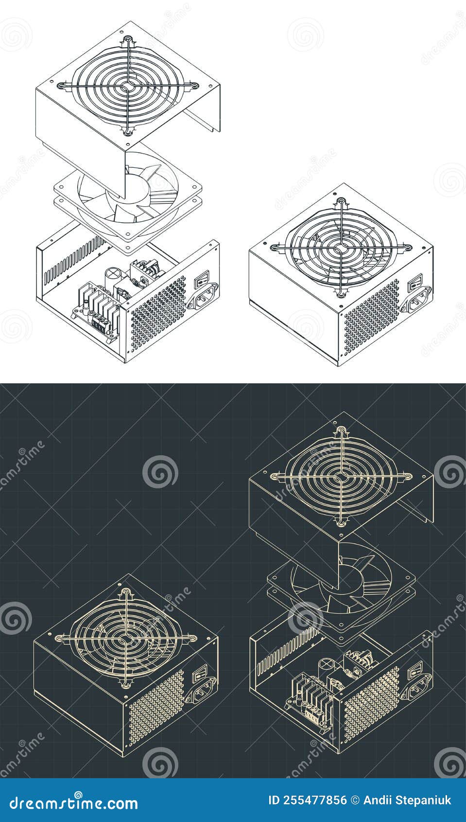 Disassembled PSU Isometric Blueprints Stock Vector - Illustration of ...