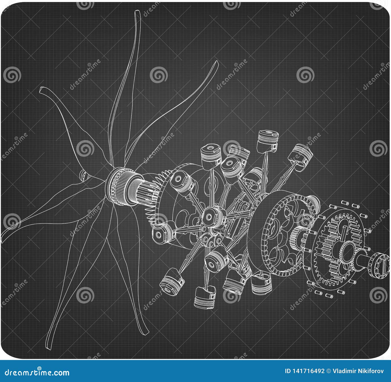 Disassembled Radial Engine On A White Vector Illustration ...
