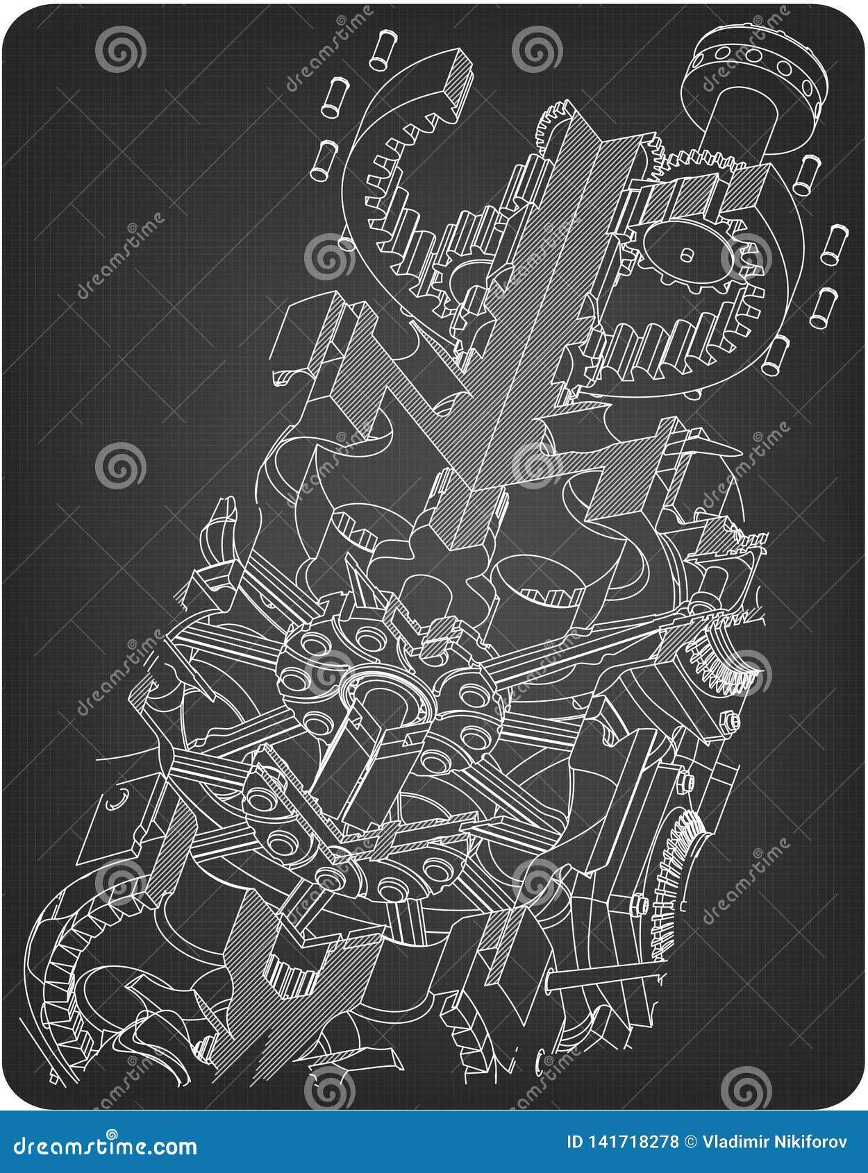 Disassembled Radial Engine On A White Vector Illustration ...