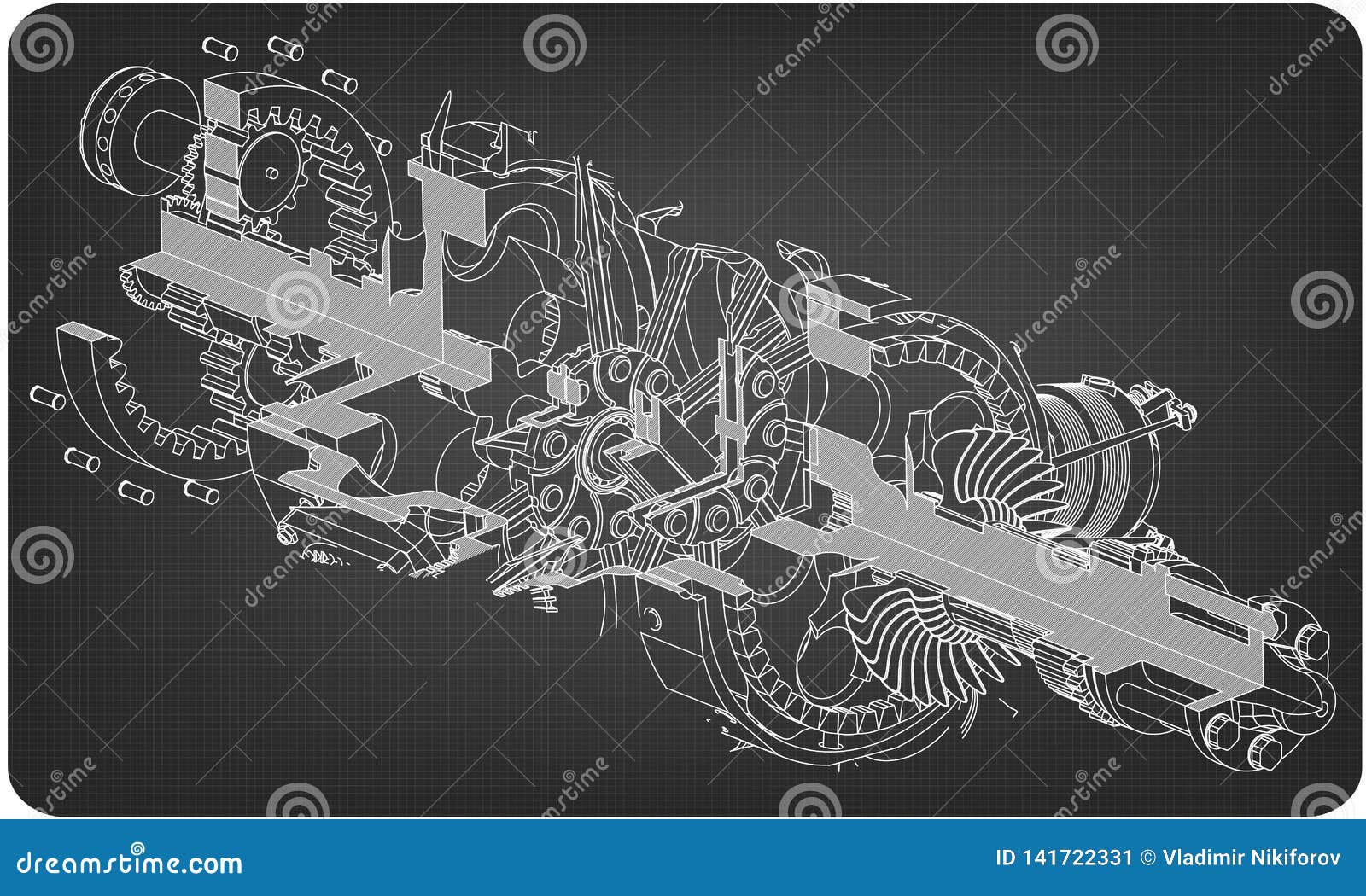 Disassembled Radial Engine On A White Vector Illustration ...