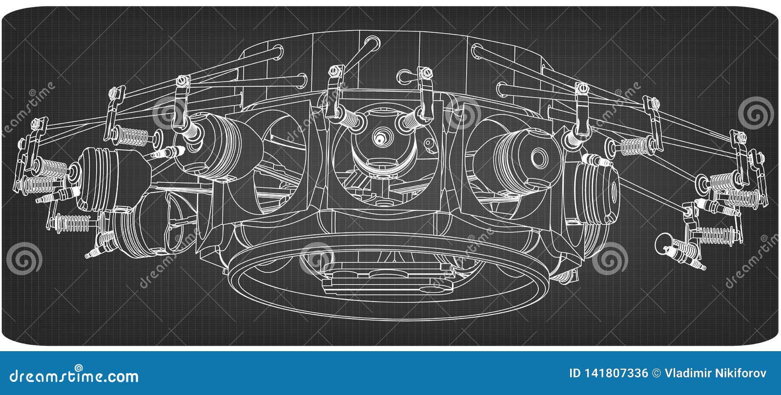 Disassembled Radial Engine On A White Vector Illustration ...