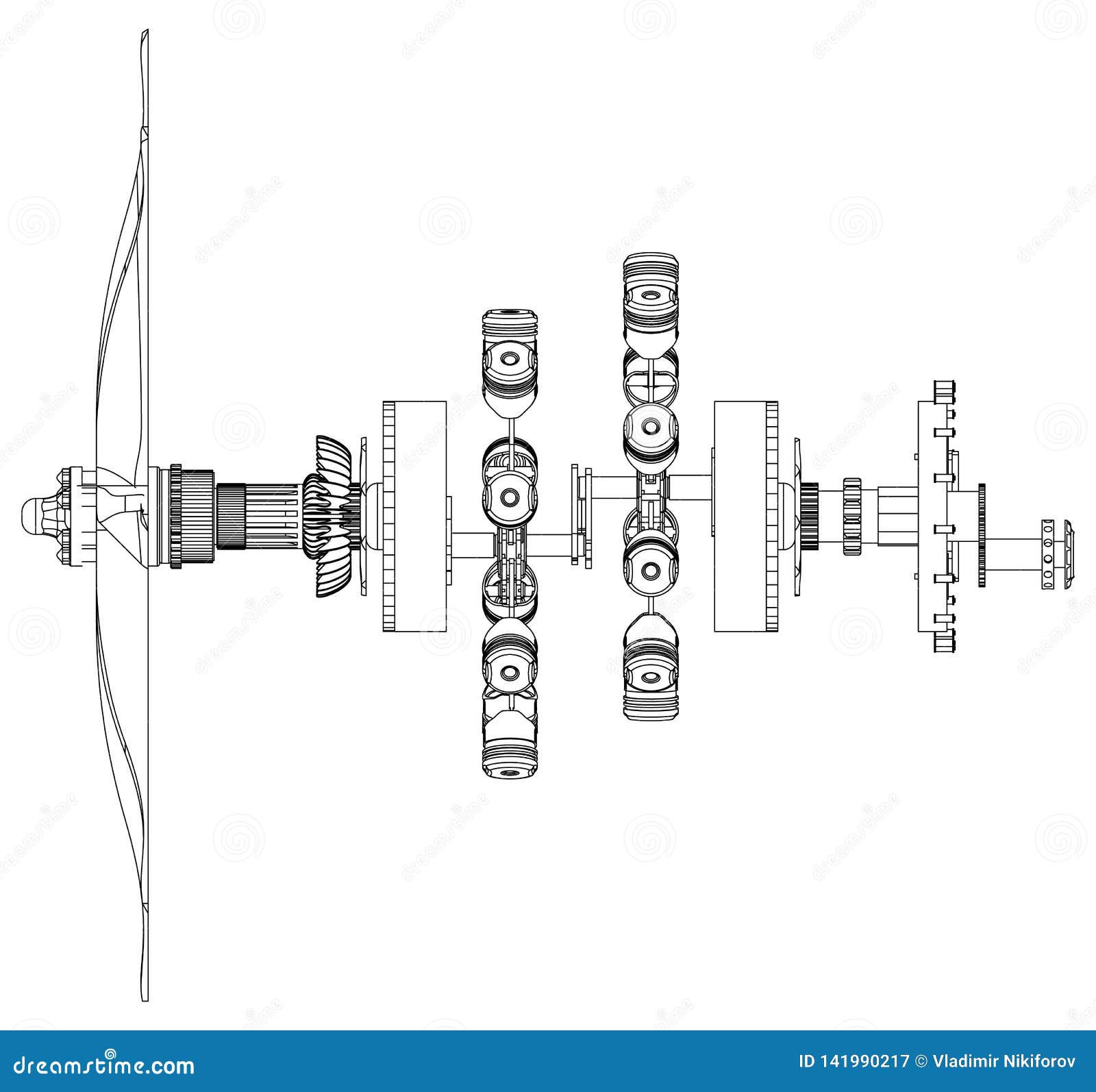 Disassembled Radial Engine On A White Vector Illustration ...