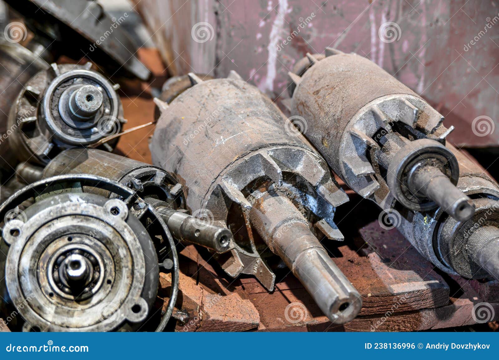 Disassembled Rotor of Old Electric Motors in a Warehouse in a Workshop ...