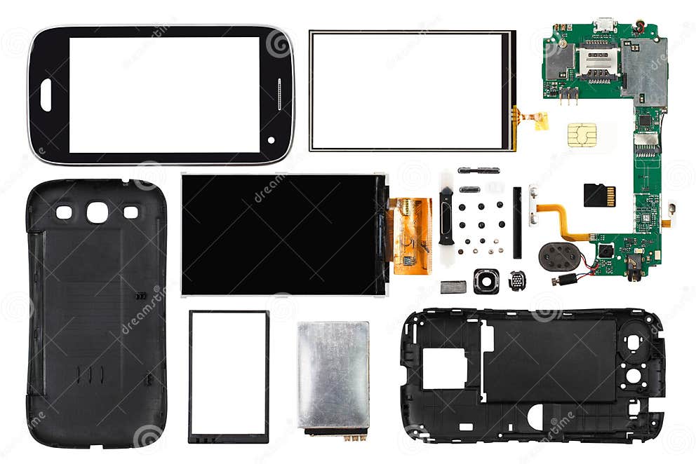Disassembled Smartphone Isolated on White Background Stock Photo ...