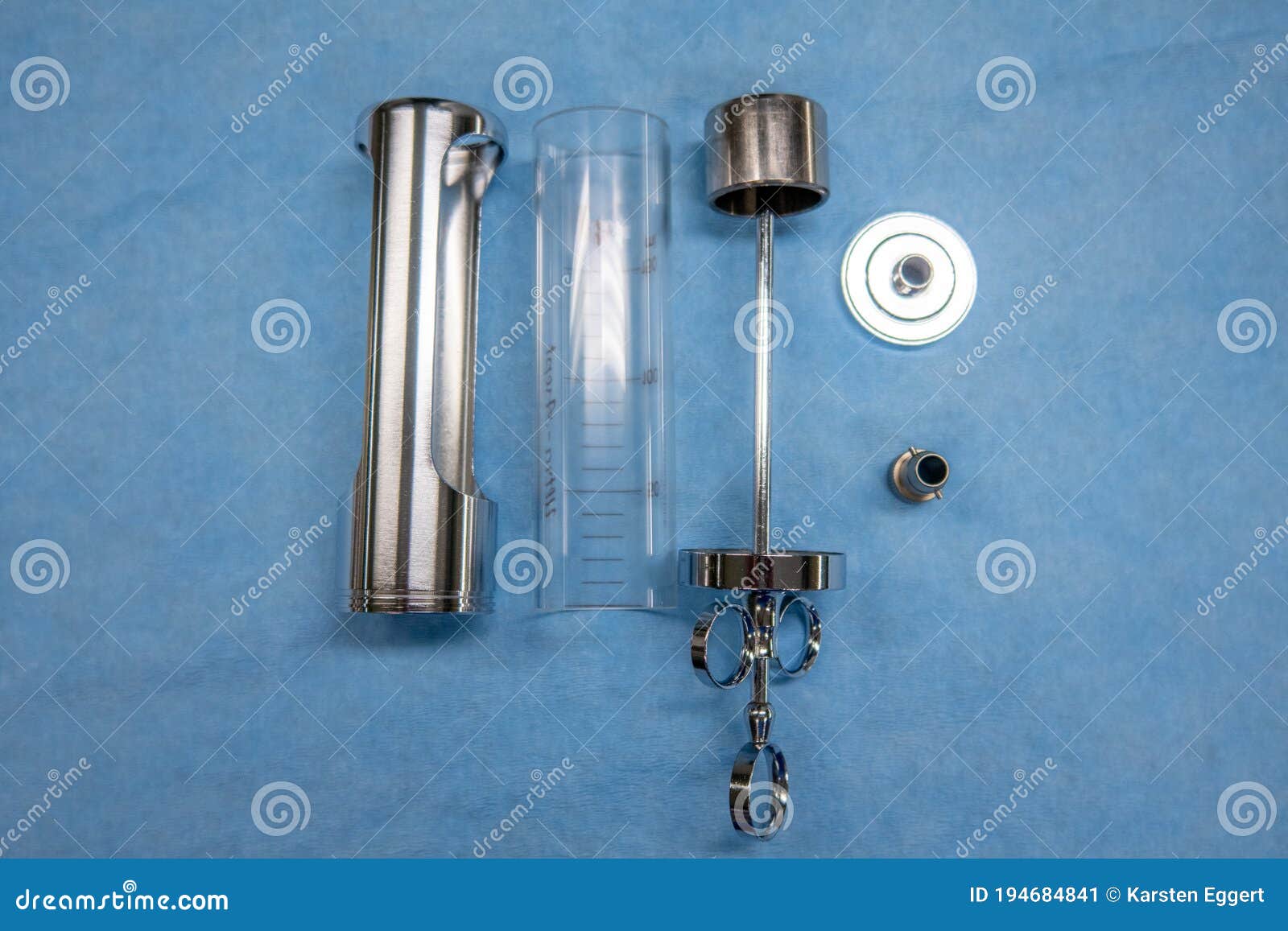 Disassembled Urological Bladder Syringe Lies on a Blue OP Base Stock ...