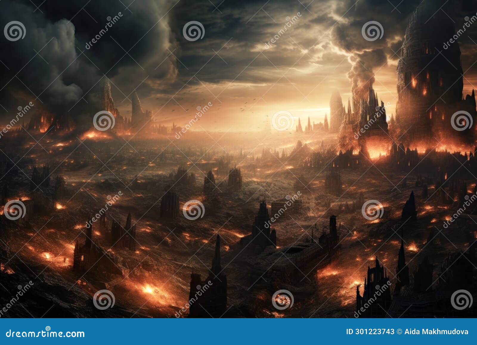 Disaster in a Big City on a Dark Background Stock Illustration ...