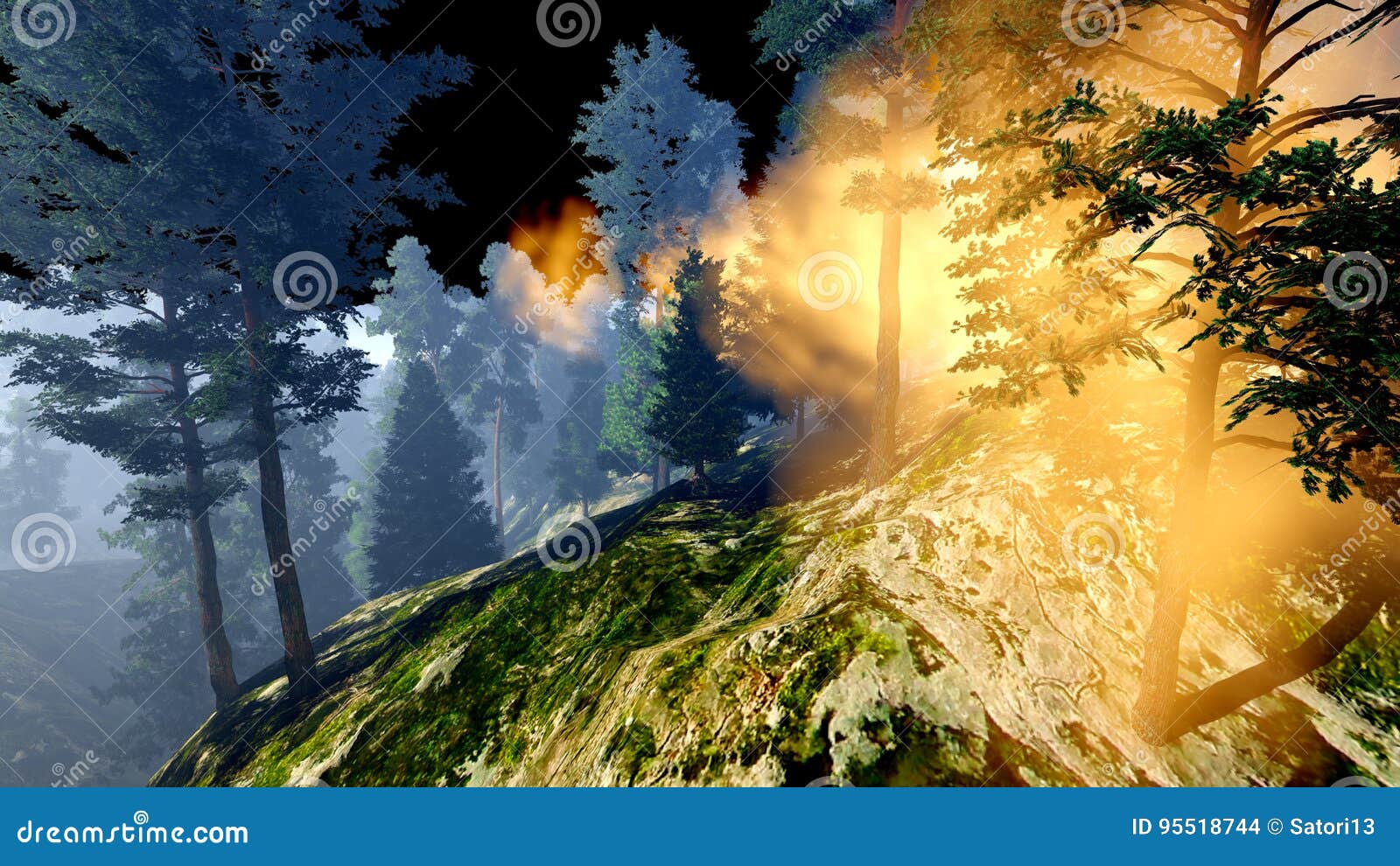 Disaster with Fire in the Forest 3d Rendering Stock Illustration ...